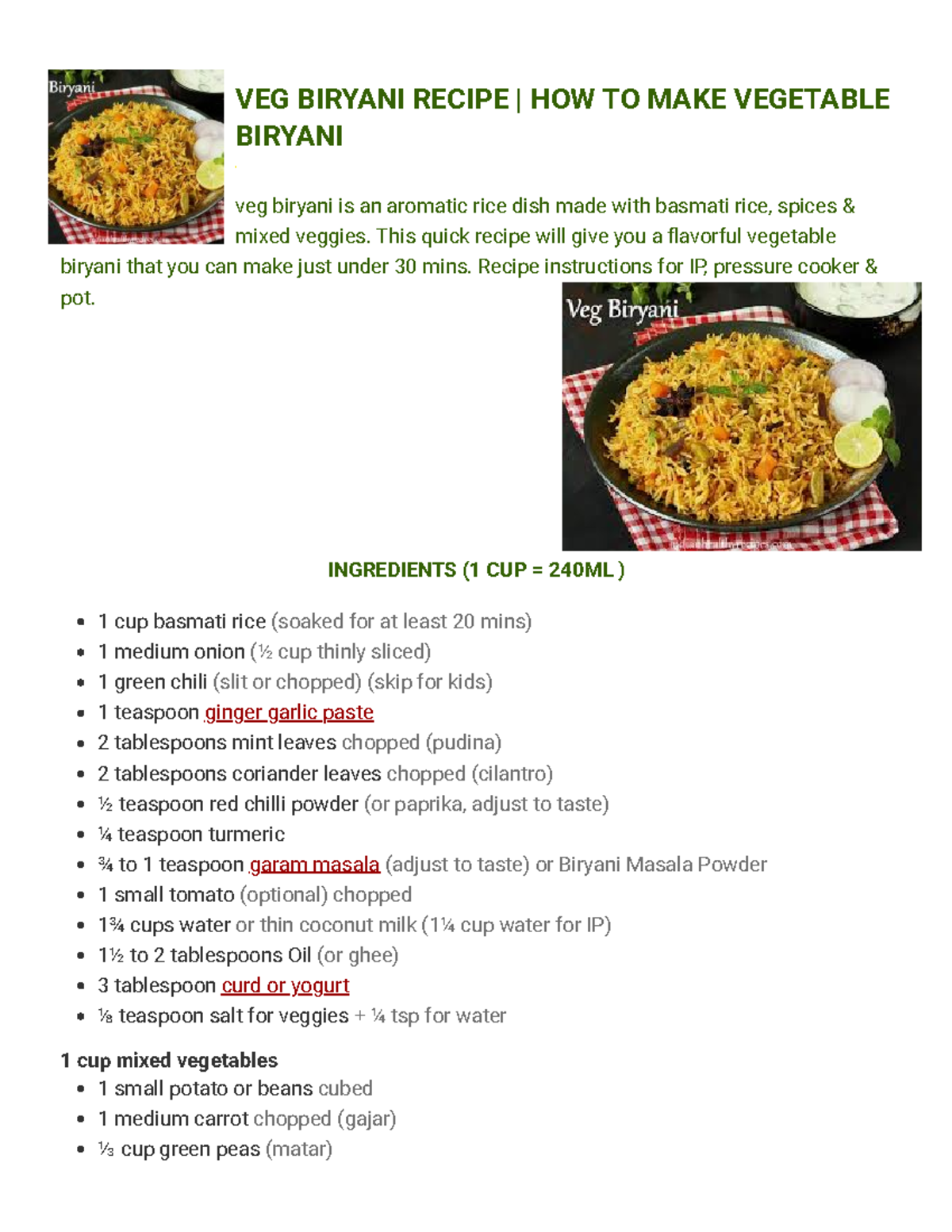 Veg biryani - in day to day life we need some new things to learn this ...
