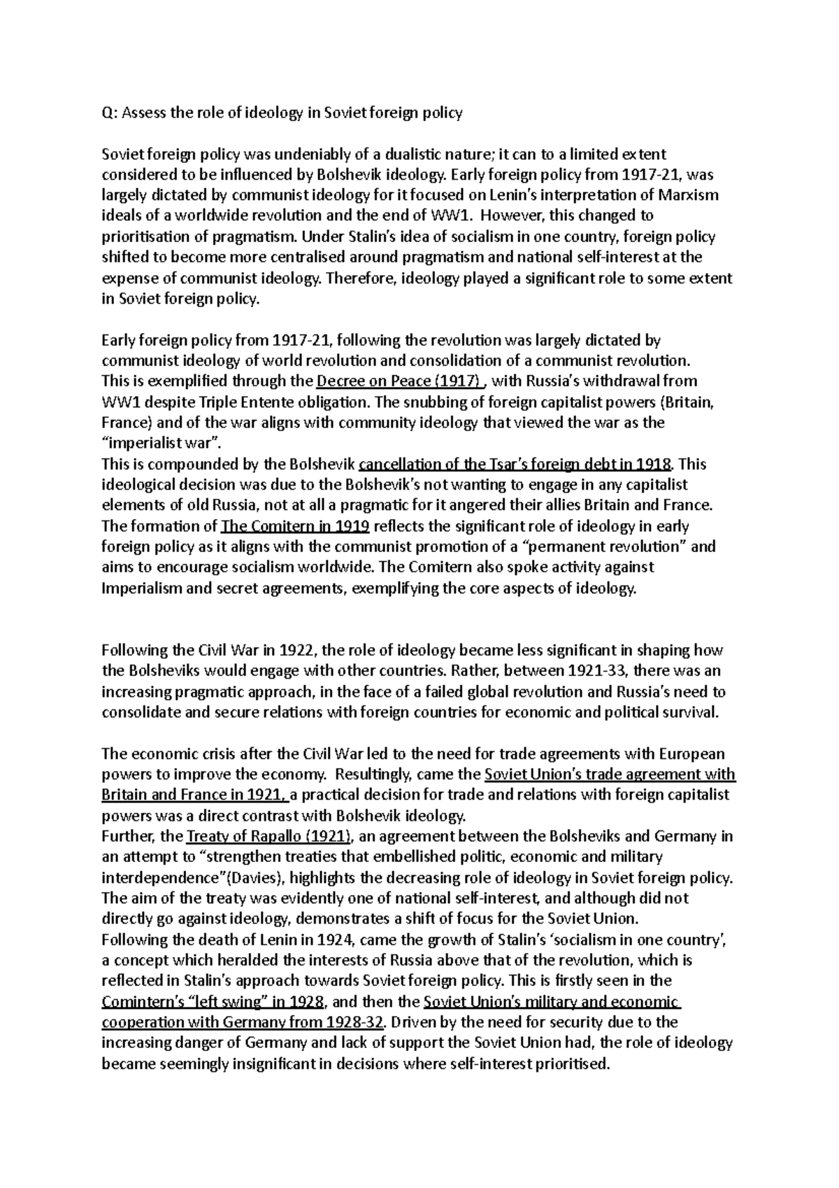 Foreign Policy under Stalin - Q: Assess the role of ideology in Soviet ...