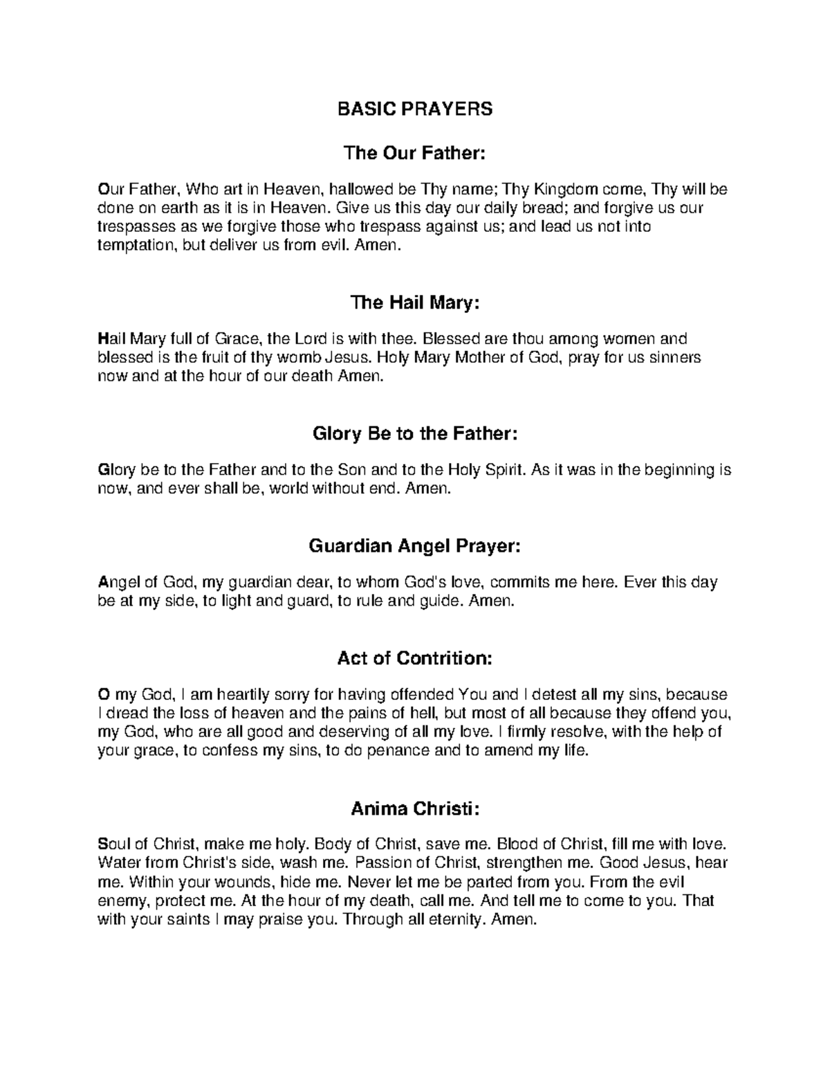 Basic-Prayers - For academic purposes only - BASIC PRAYERS The Our ...
