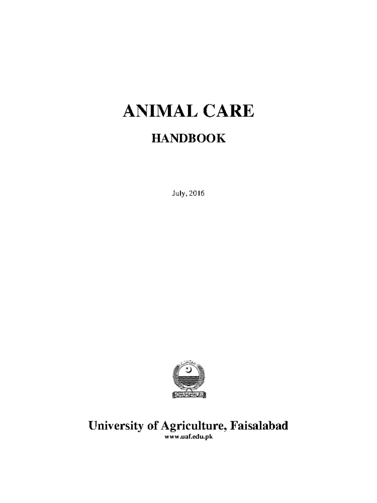 Animal CARE Handbook UAF - ANIMAL CARE HANDBOOK July, 2016 University ...