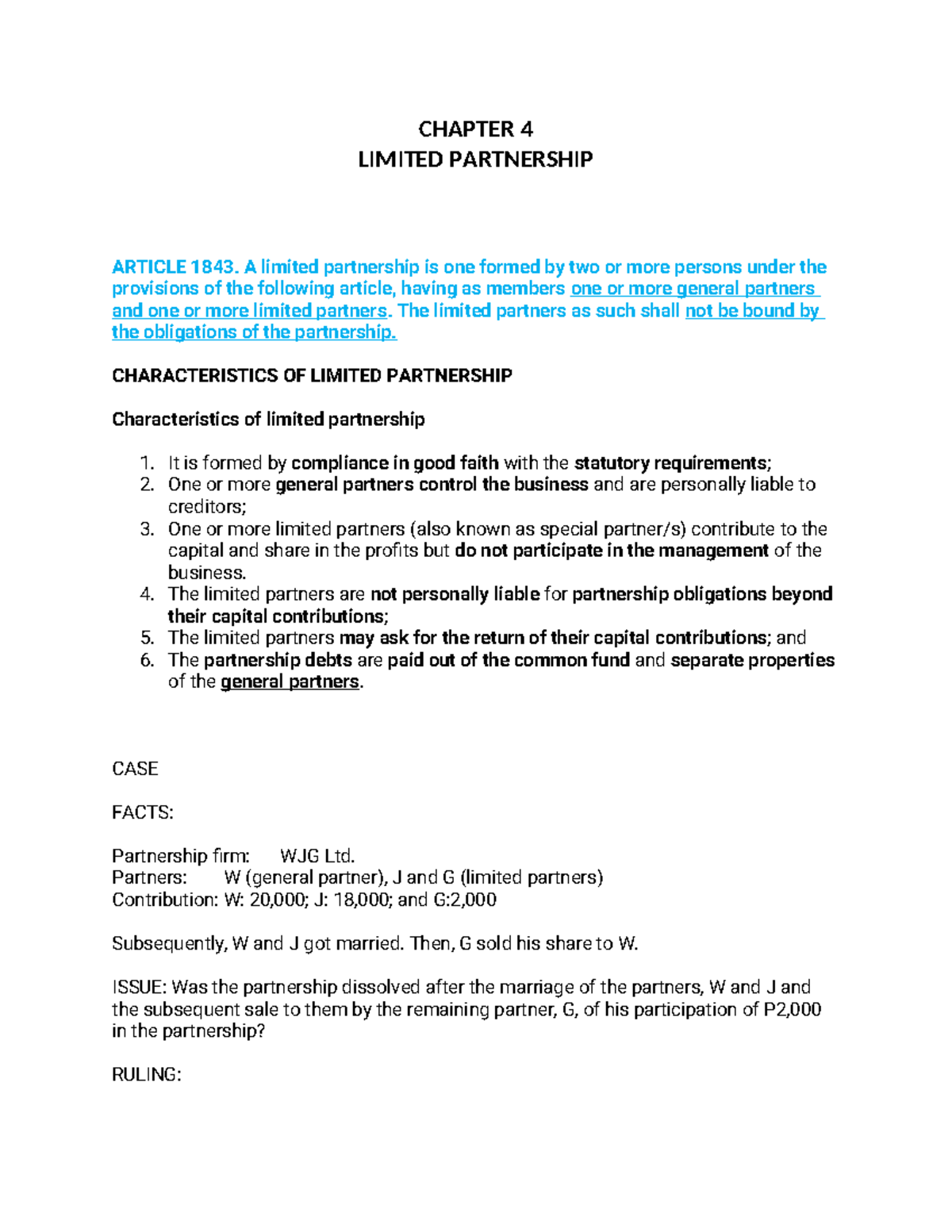 Lecture ON Limited Partnership - CHAPTER 4 LIMITED PARTNERSHIP ARTICLE ...