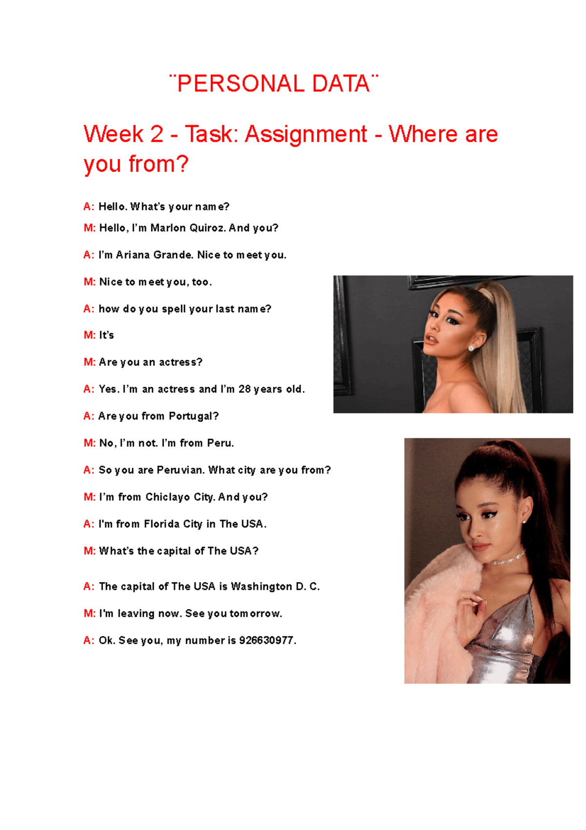 Week 2 de ingles 1 para novatos xd - ̈PERSONAL DATA ̈ Week 2 - Task: Assignment - Where are you ...
