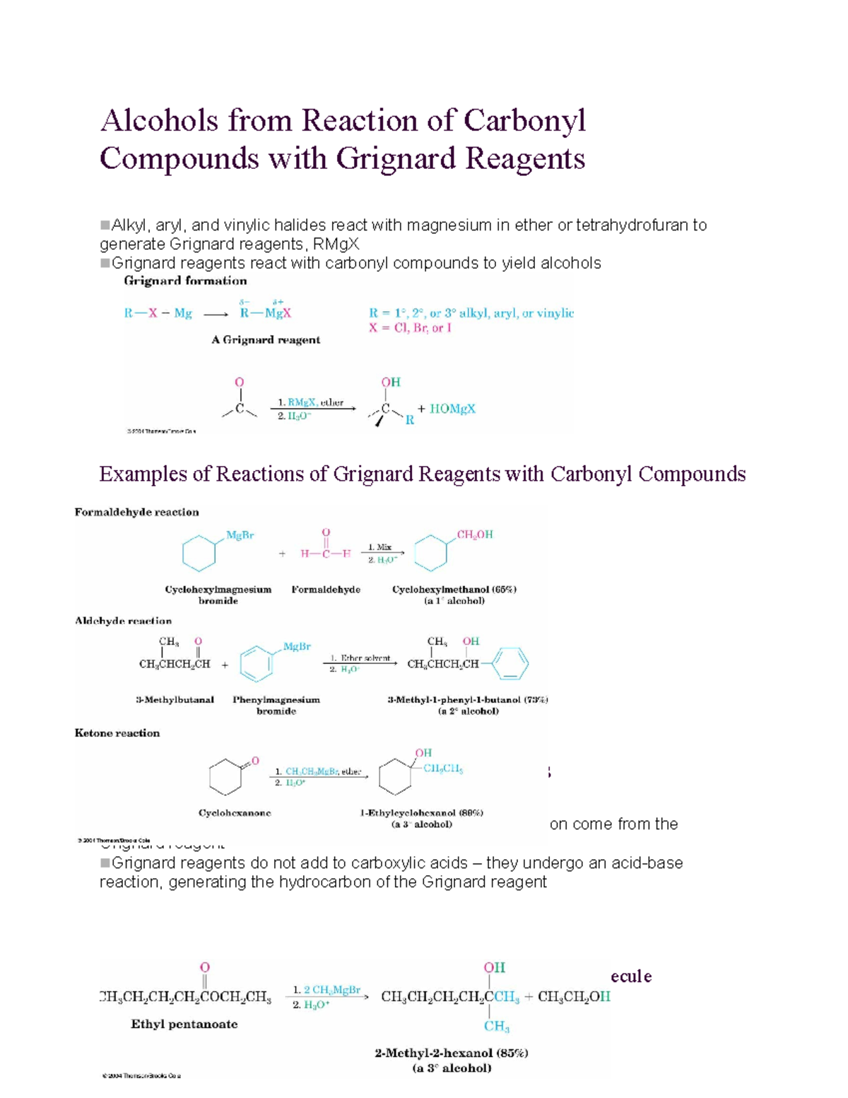 Alcohols from Reaction of Carbonyl Compounds with Grignard Reagents - Alcohols from Reaction of ...