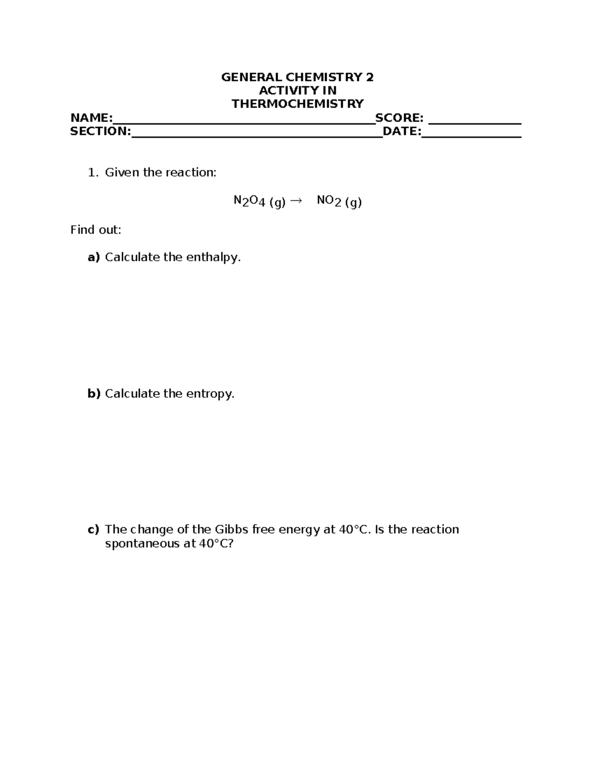 Activity-2-Thermochemistry - GENERAL CHEMISTRY 2 ACTIVITY IN ...