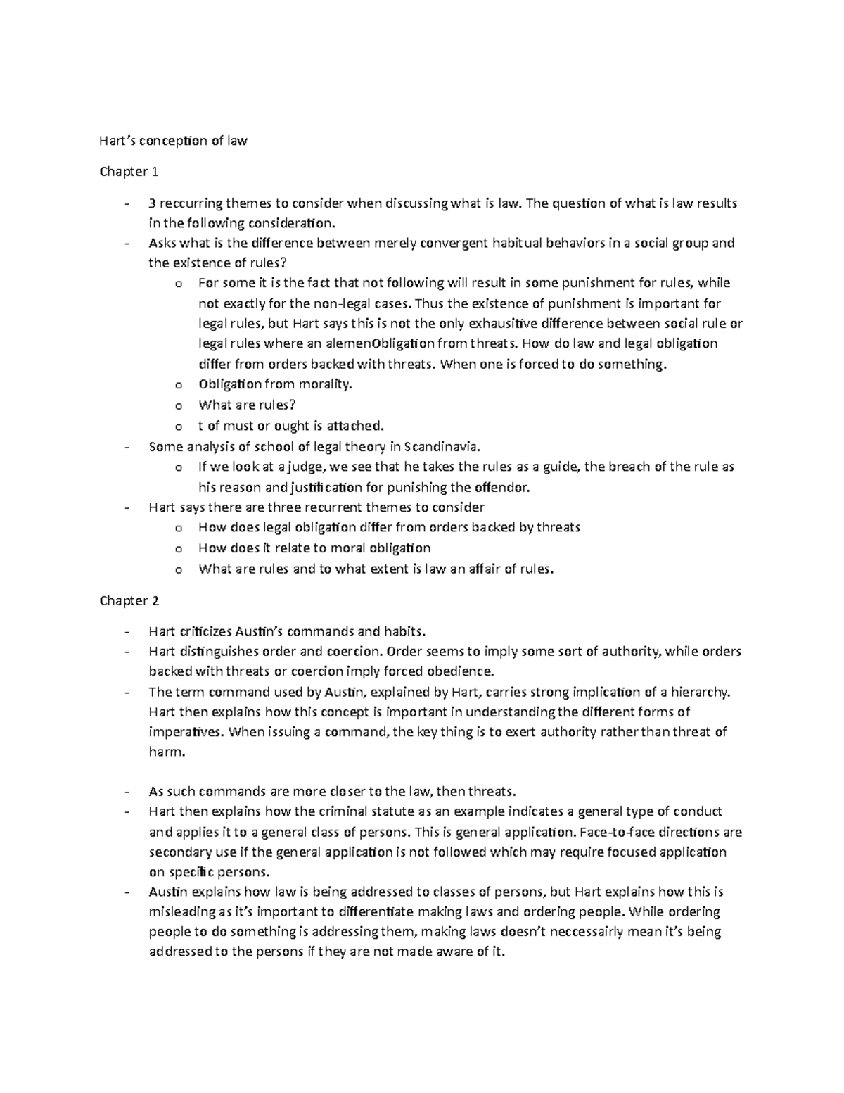 Hart summary readings. - Hart’s conception of law Chapter 1 3 ...