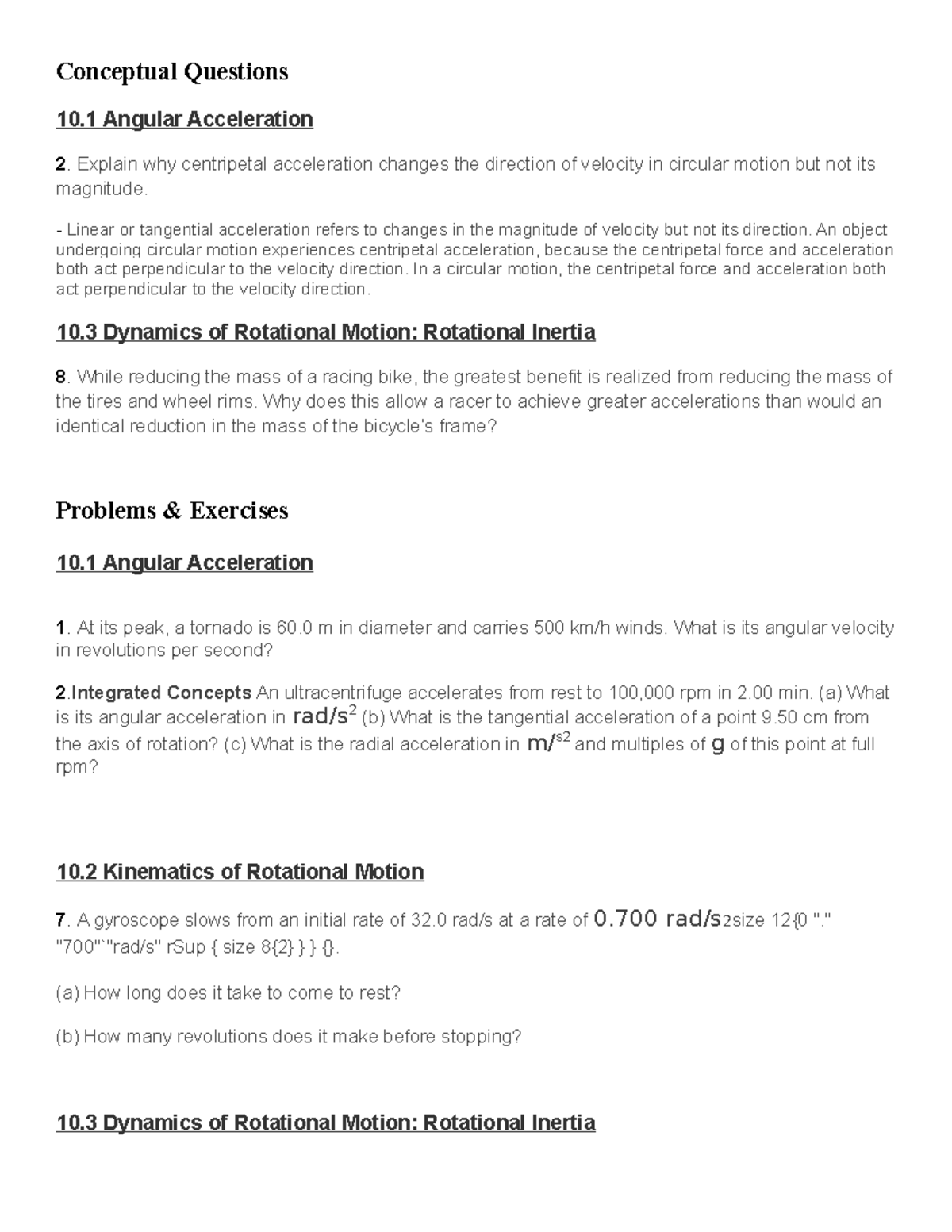Physics 12-8 - .... - Conceptual Questions 10 Angular Acceleration ...