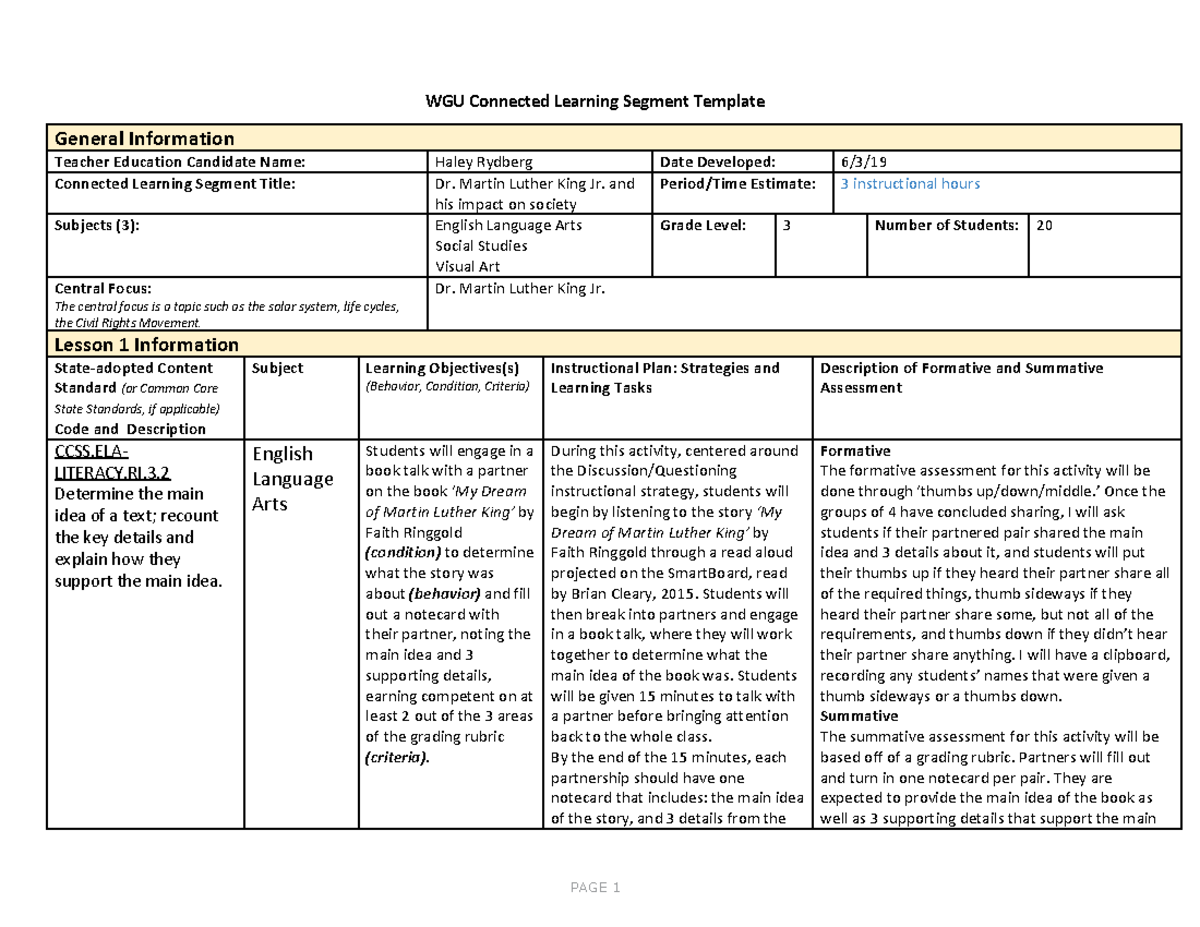 C269 Task 2 Part B-D - Task 2 Part B-D - WGU Connected Learning Segment ...