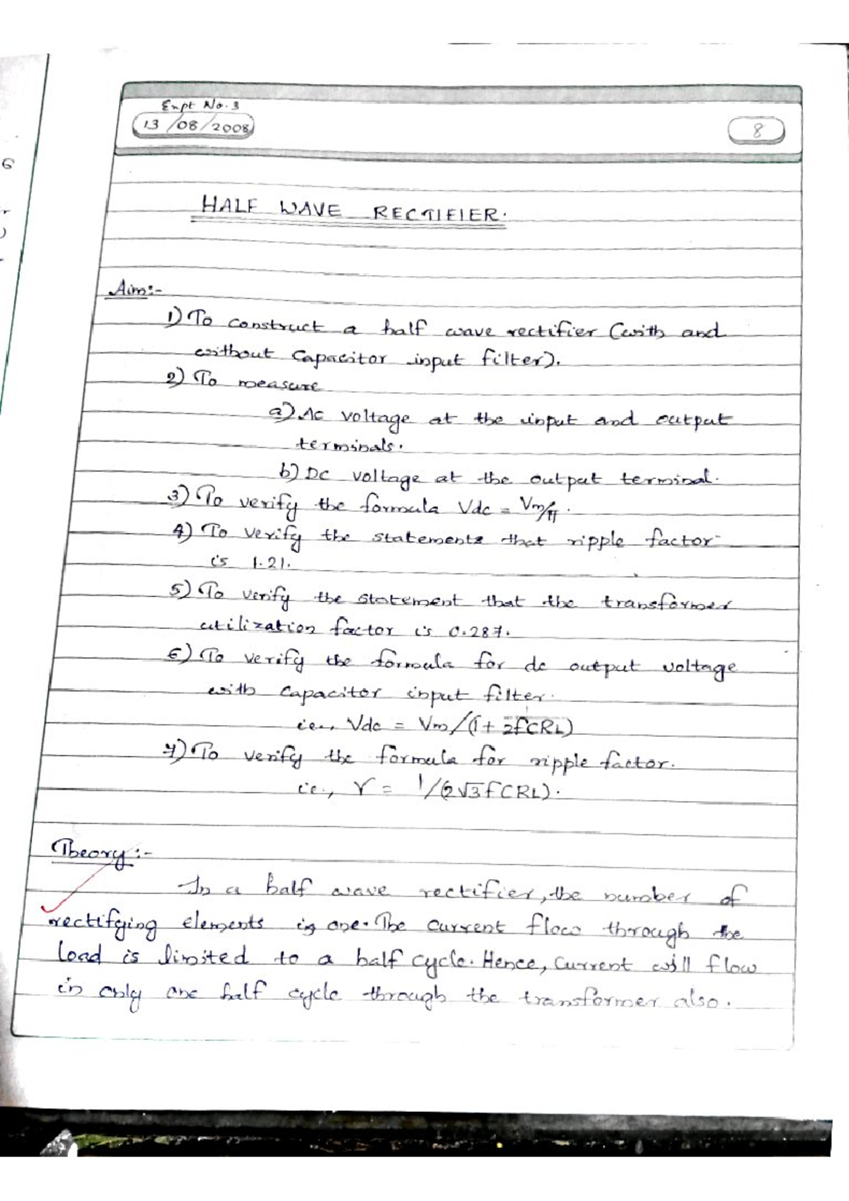 Electronics Half Wave Rectifier - Computer Diploma - Studocu