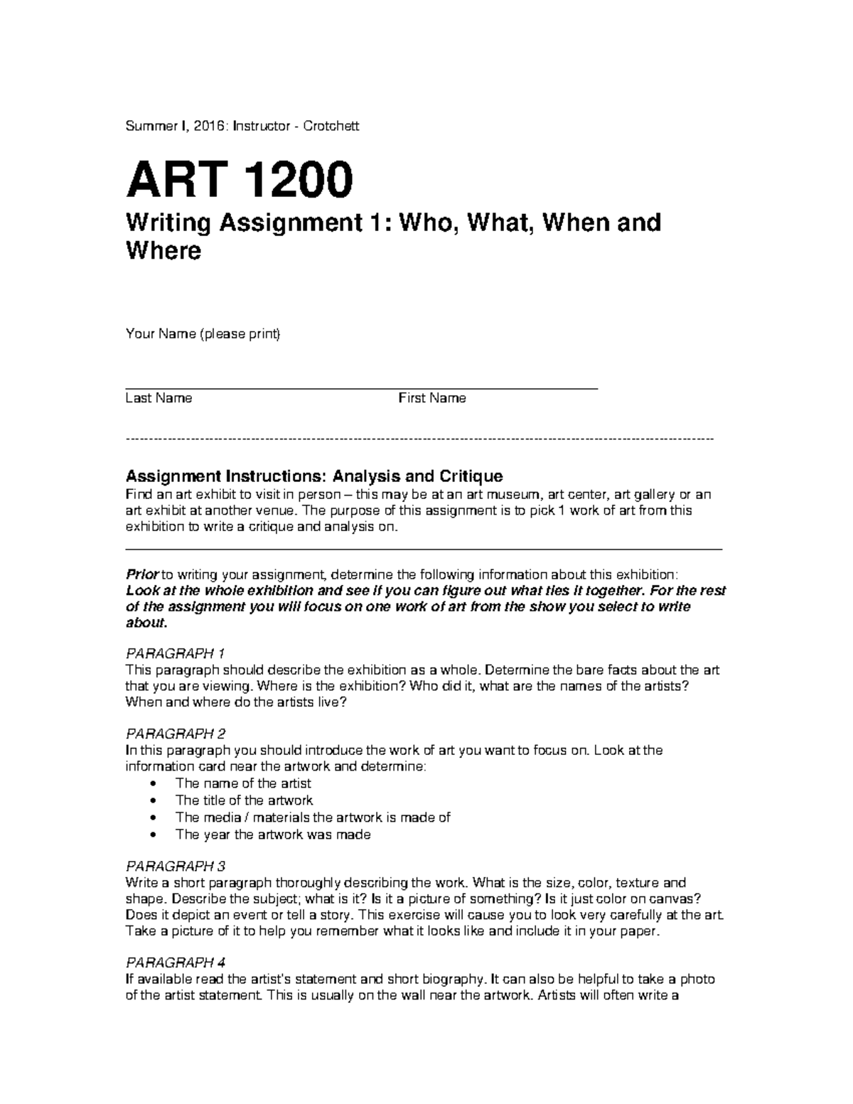 1 Who, What, When, Where 1200 - Summer I, 2016: Instructor - Crotchett ...