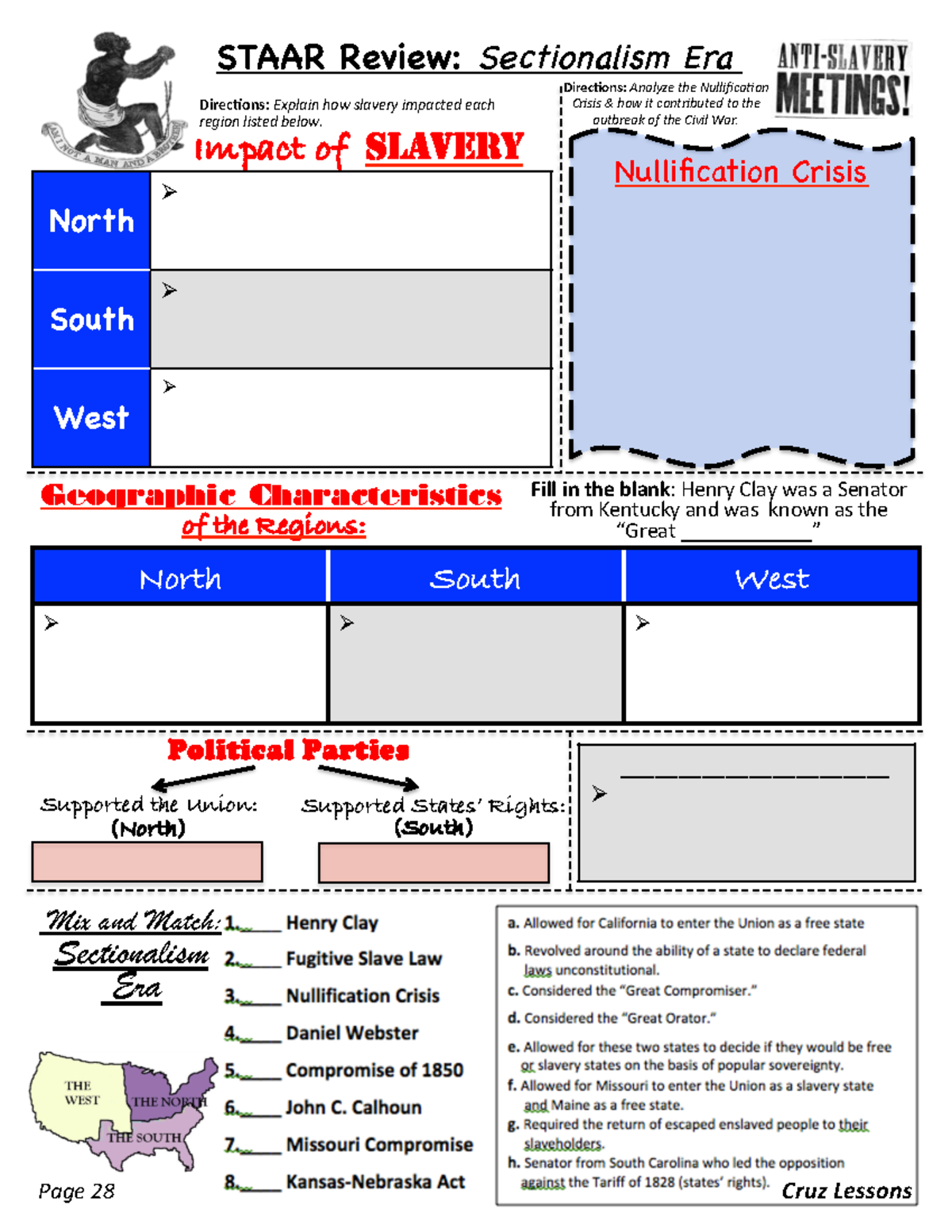 Reformation Movements & Sectionalism Review Sheet - STAAR Review ...
