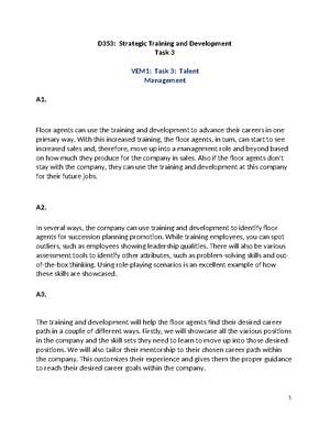 D353 Task 2- PASSED - D353: Strategic Training and Development Task 2 ...
