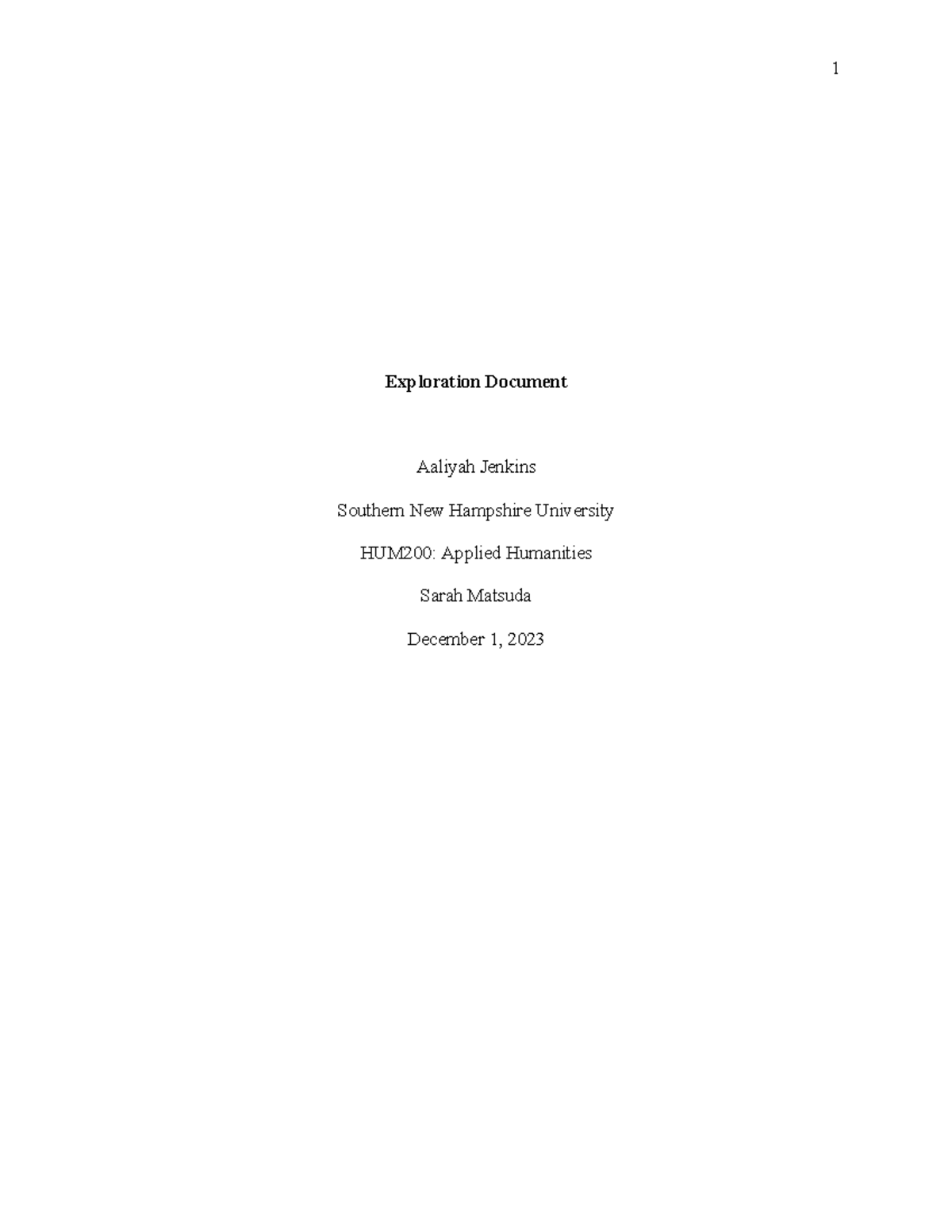 Course Project Part One - Exploration Document Aaliyah Jenkins Southern ...