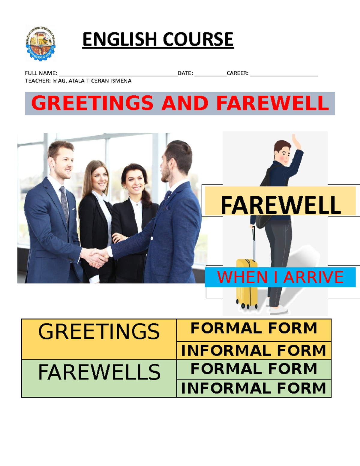 2) Greetings AND Farewells - ENGLISH COURSE FULL NAME: - Studocu