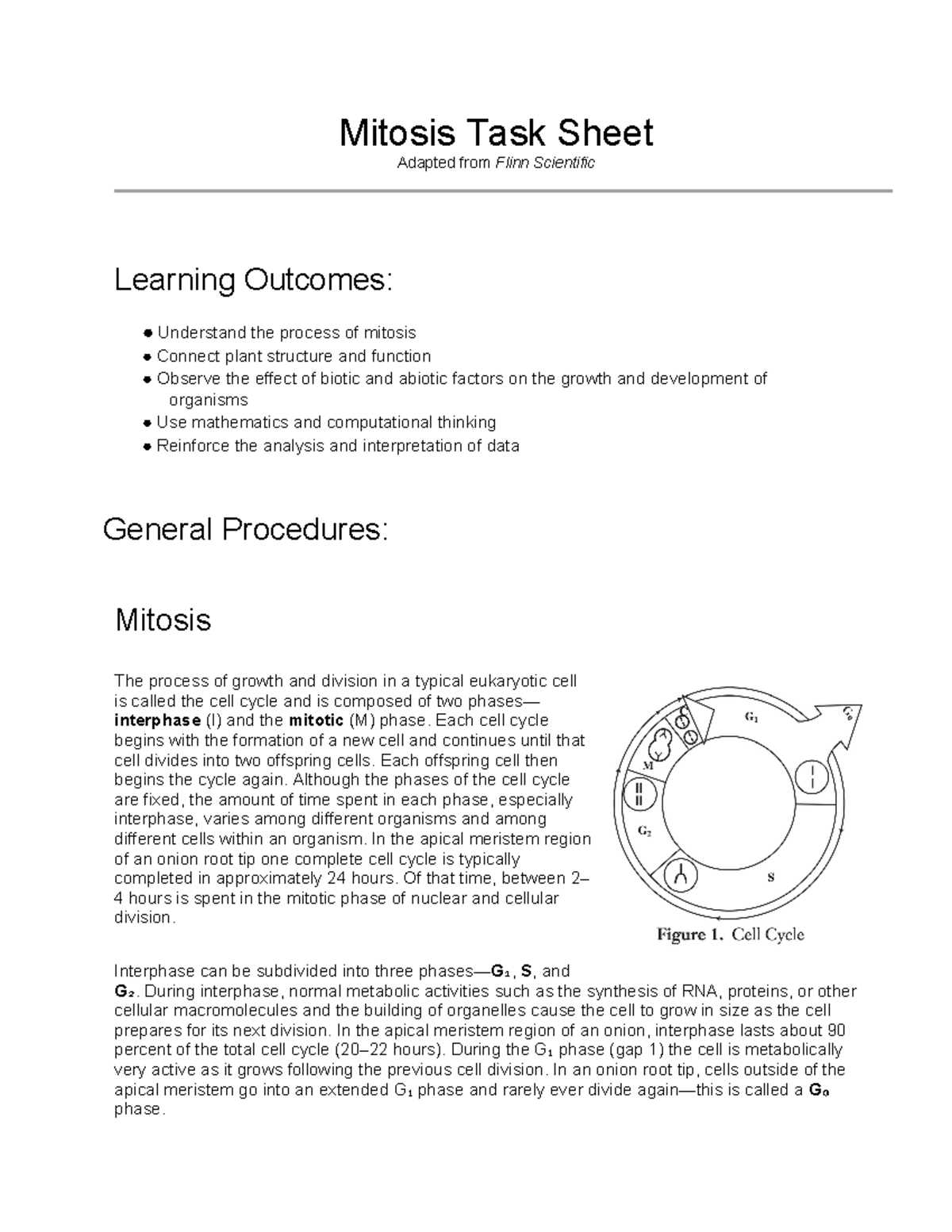 Mitosis+ +Task+Sheet - Mitosis Task Sheet Adapted from Flinn Scientific ...