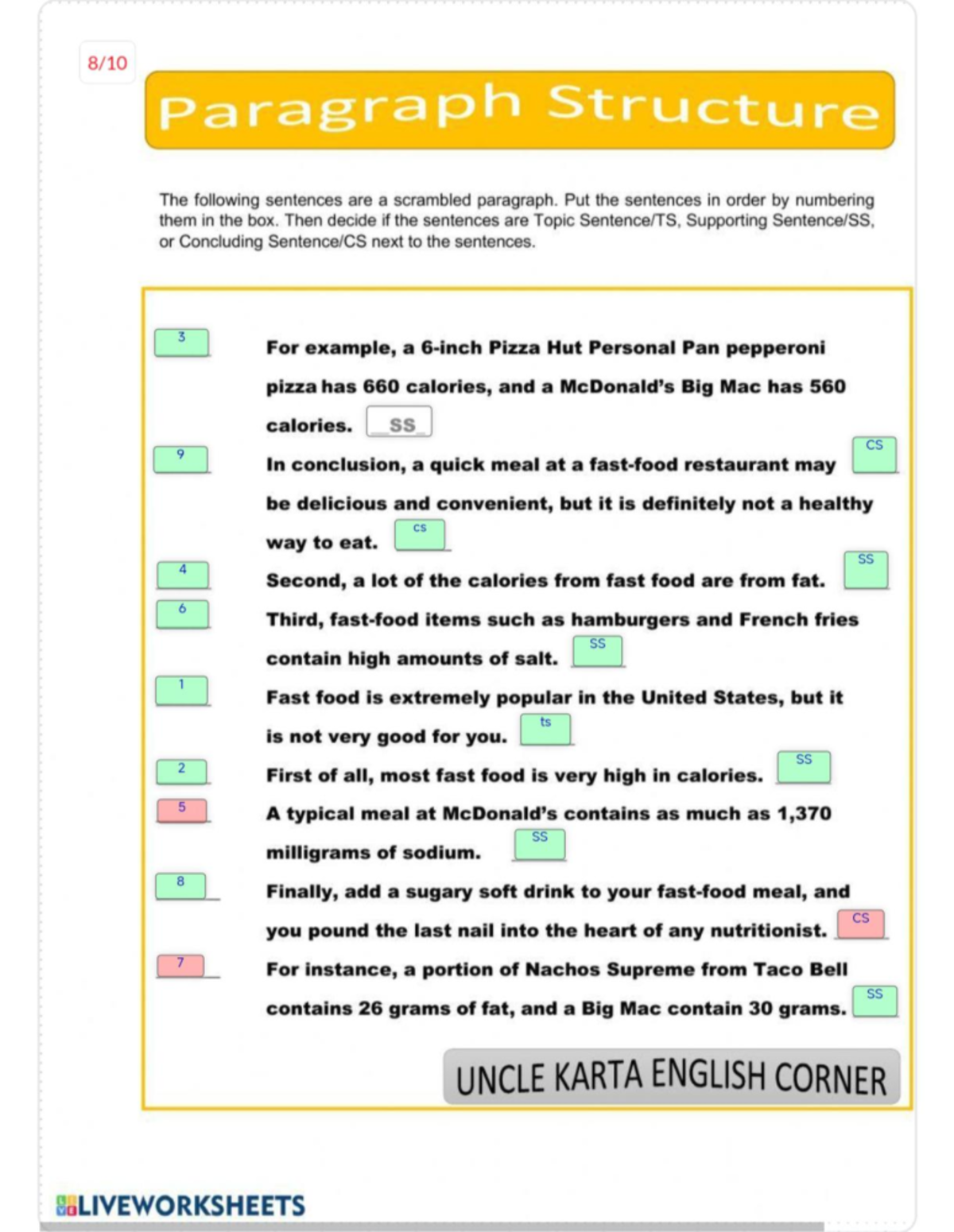 Paragraphing Activity U3 - 8/ Paragraph Structure The following ...