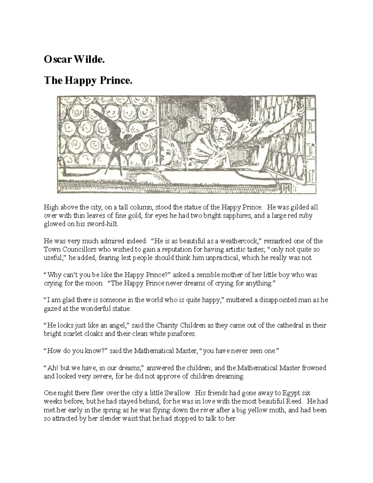 The Happy Prince - Story document - Oscar Wilde. The Happy Prince. High ...