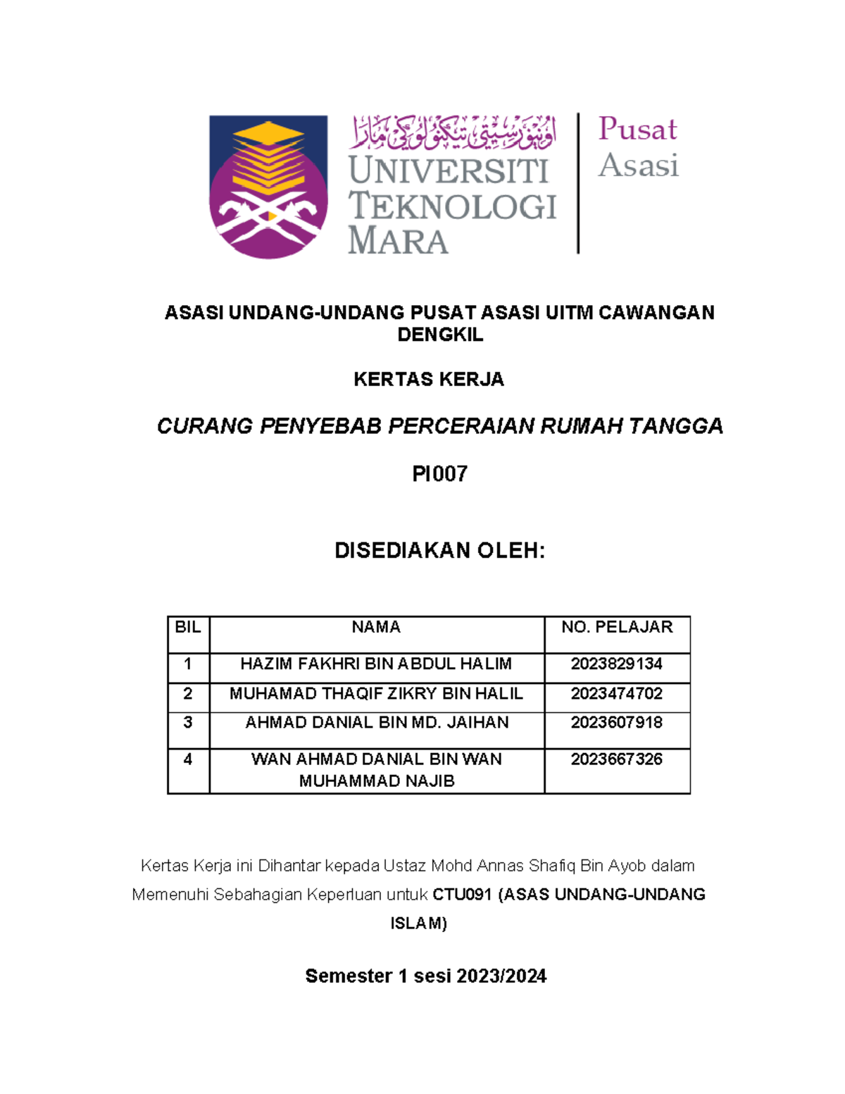 Curang Penyebab Penceraian Rumah Tangga () - ASASI UNDANG-UNDANG PUSAT ...