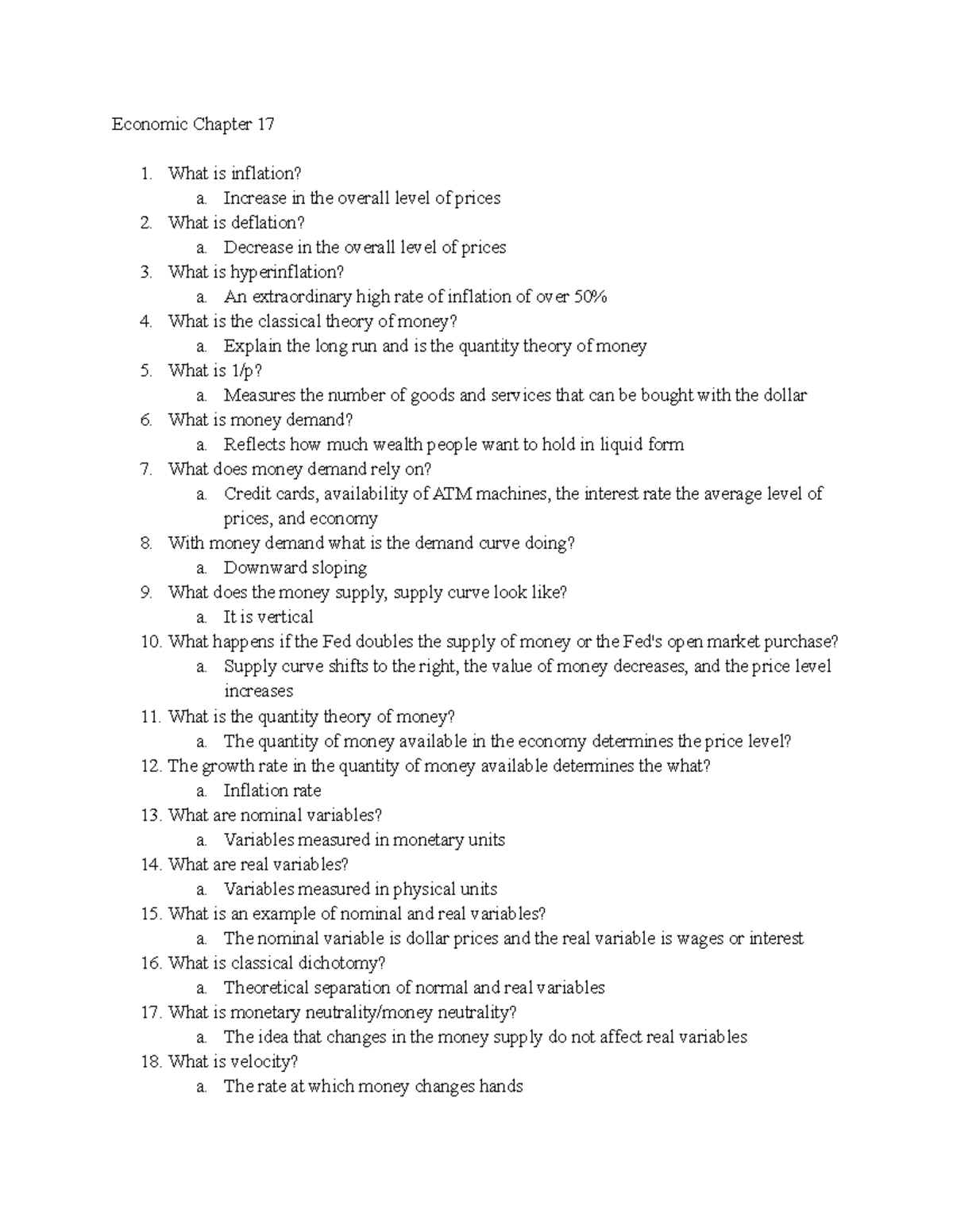 Economic Chapter 17 - Practice questions to quiz yourself for exams ...