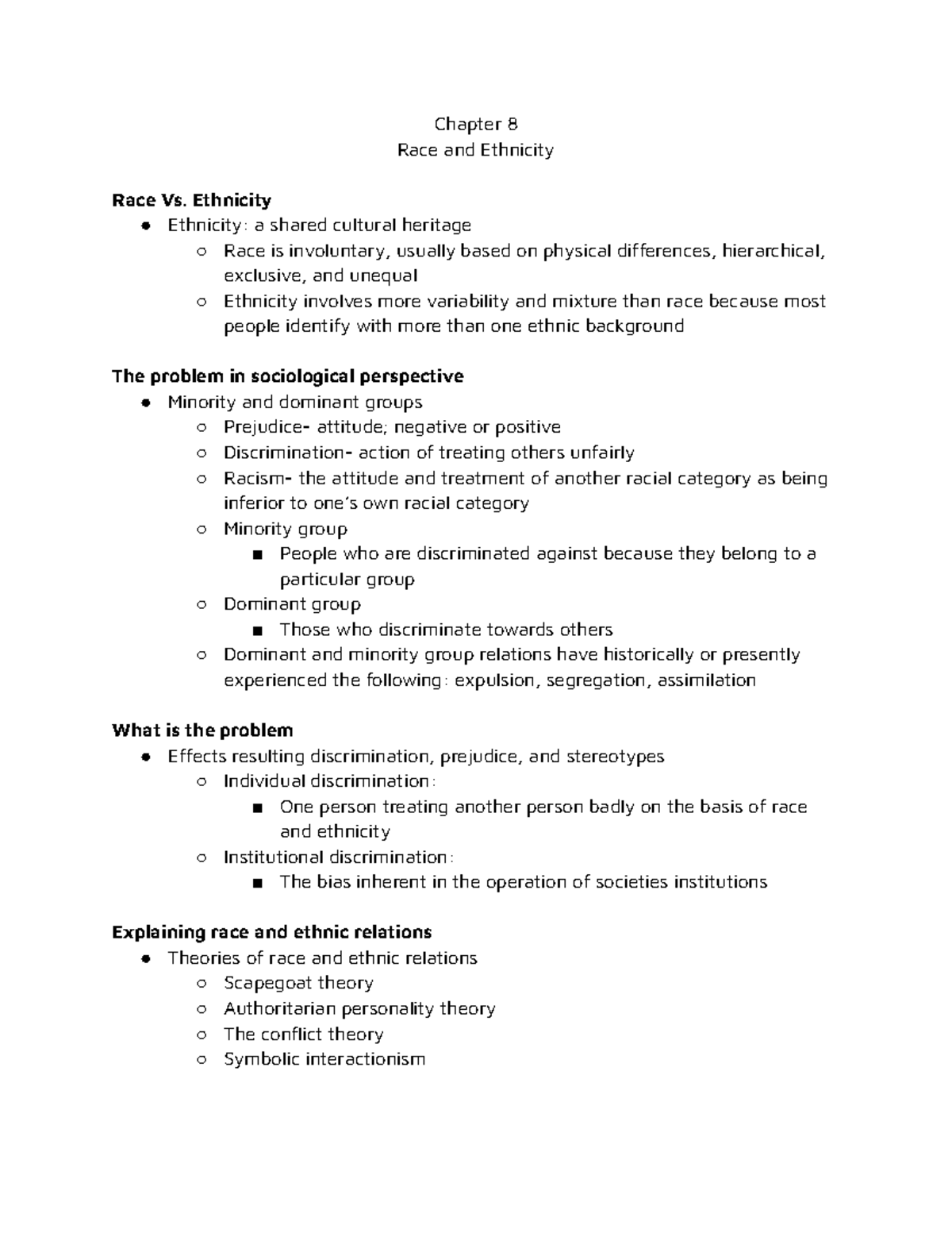Soc 280 Ch 8 Notes - Chapter 8 Race and Ethnicity Race Vs. Ethnicity ...