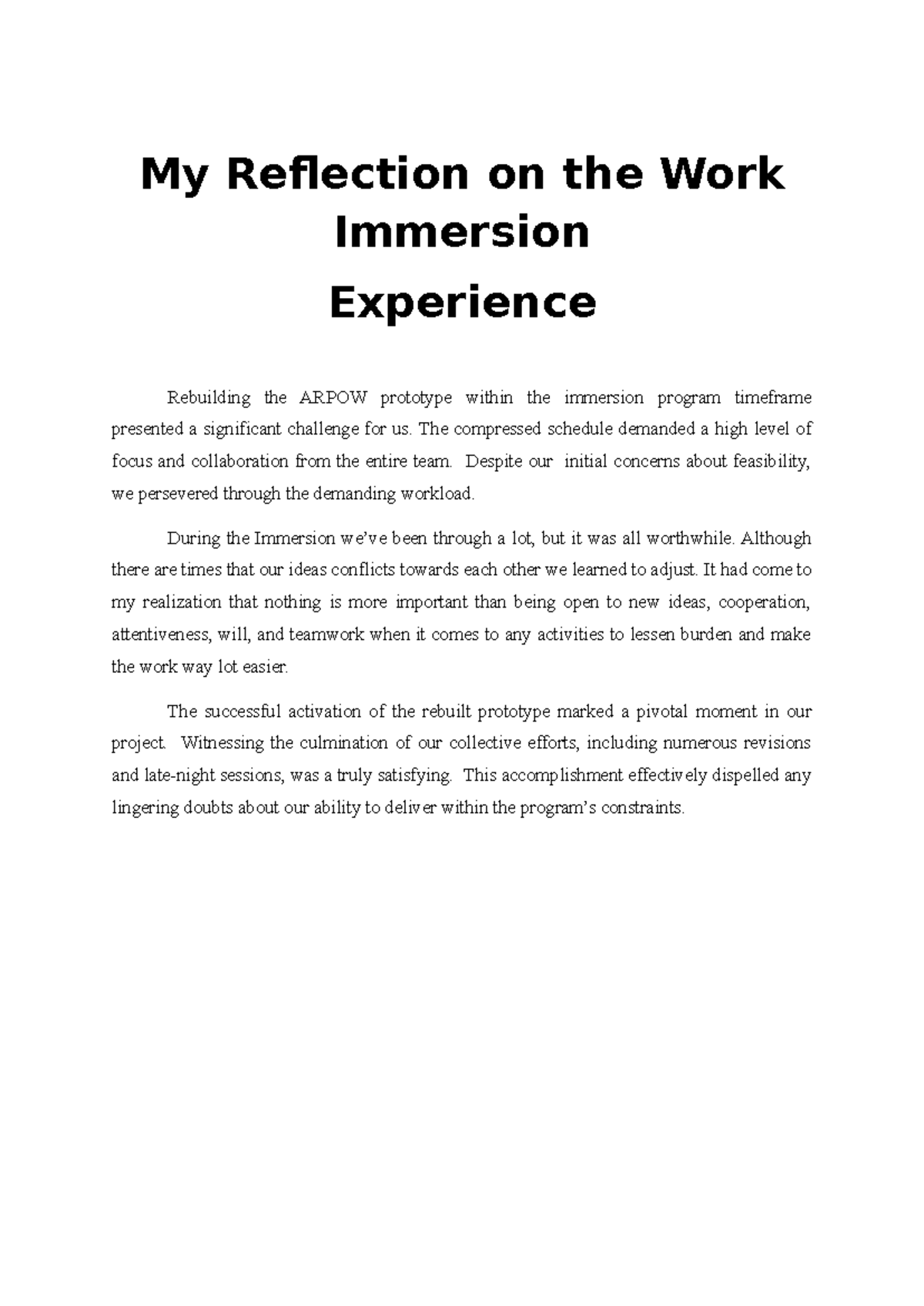 My Reflection on work immersion - My Reflection on the Work Immersion ...