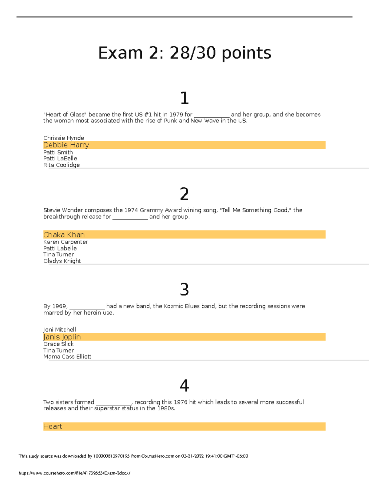 Exam 2 practice questions - MUS354 - ASU - Studocu