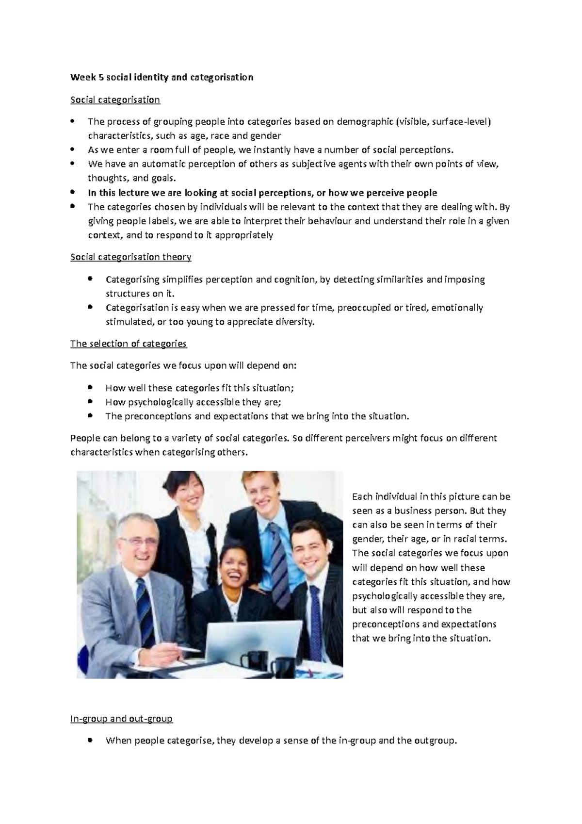 Week 5 social identity and categorisation - Week 5 social identity and ...