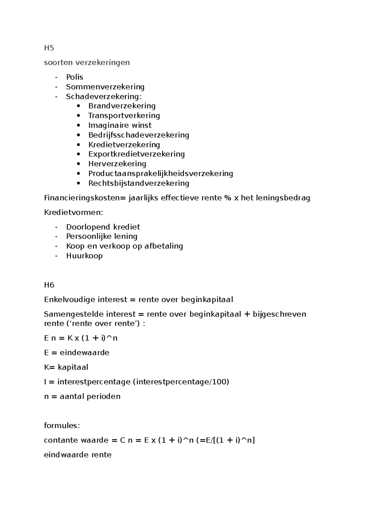 Beco spiekbrief - H soorten verzekeringen - Polis - Sommenverzekering ...