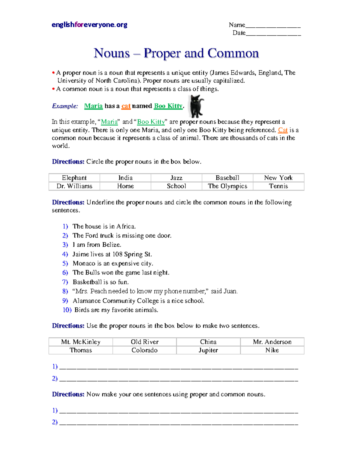 Nouns - common and proper - englishforeveryone Name ...