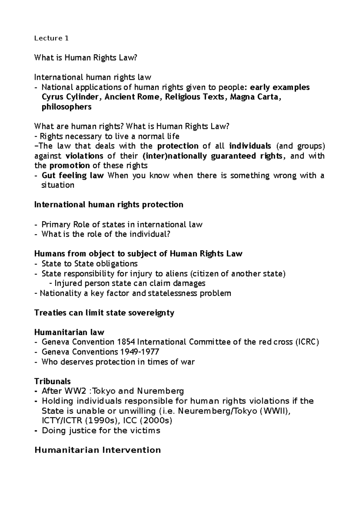 Human rights law summary final - Lecture 1 What is Human Rights Law ...