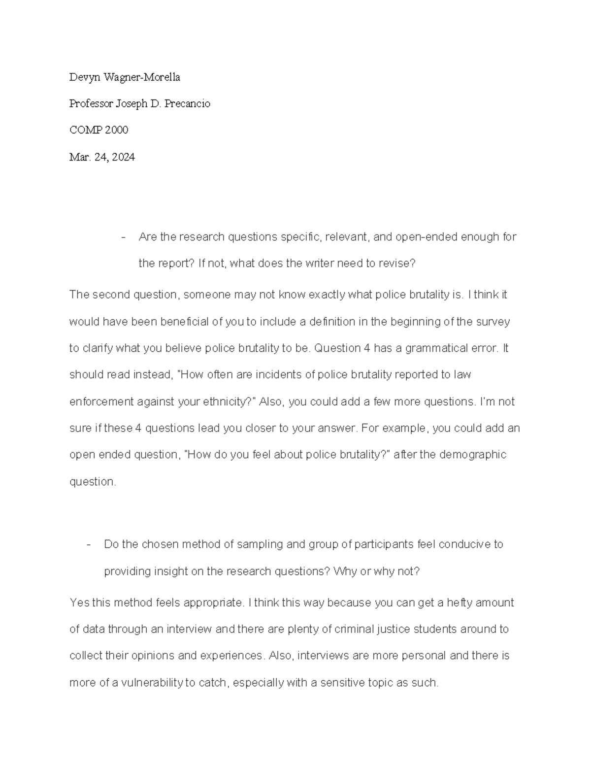 Peer review research #2 - Devyn Wagner-Morella Professor Joseph D ...