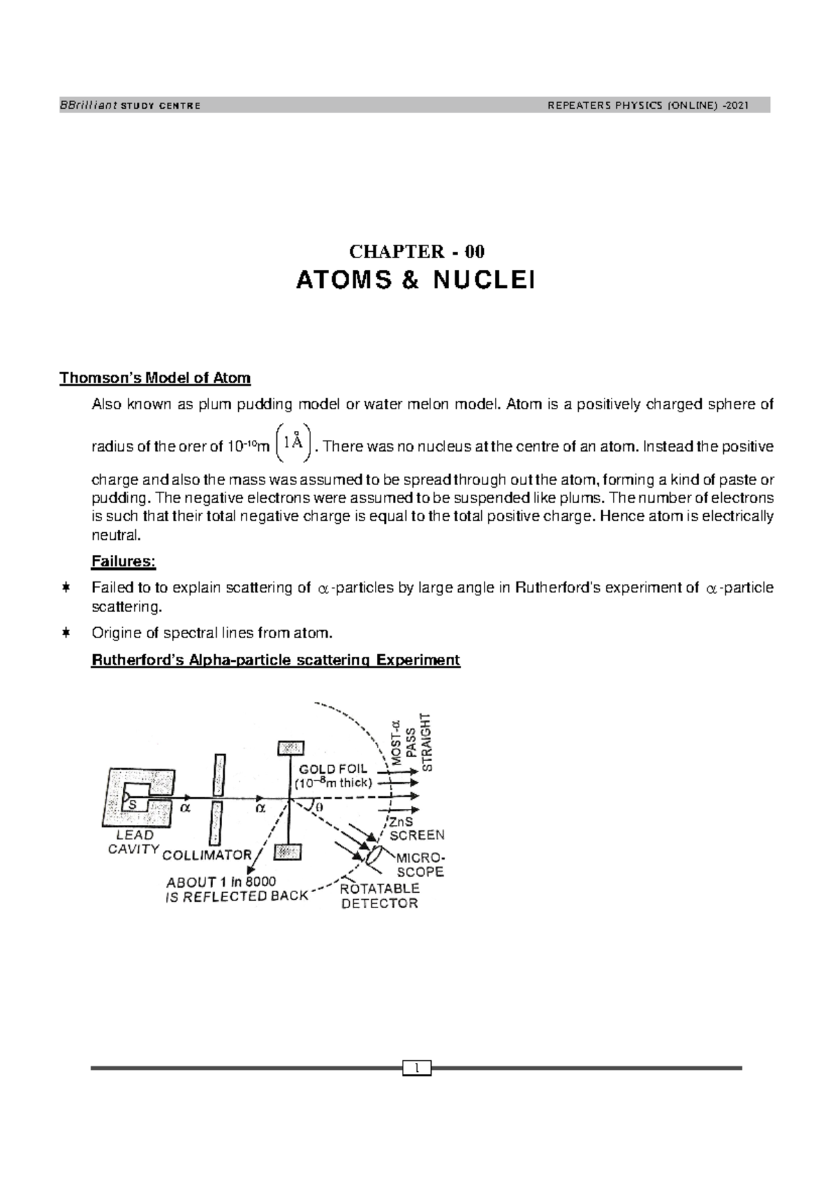Atoms and nuclei. - BBrilliant STUDY CENTRE REPEATERS PHYSICS (ONLINE ...