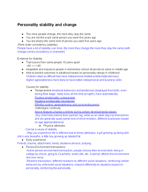 PSYC 150 Notes - Continuation of Personality introspection; Big Five ...