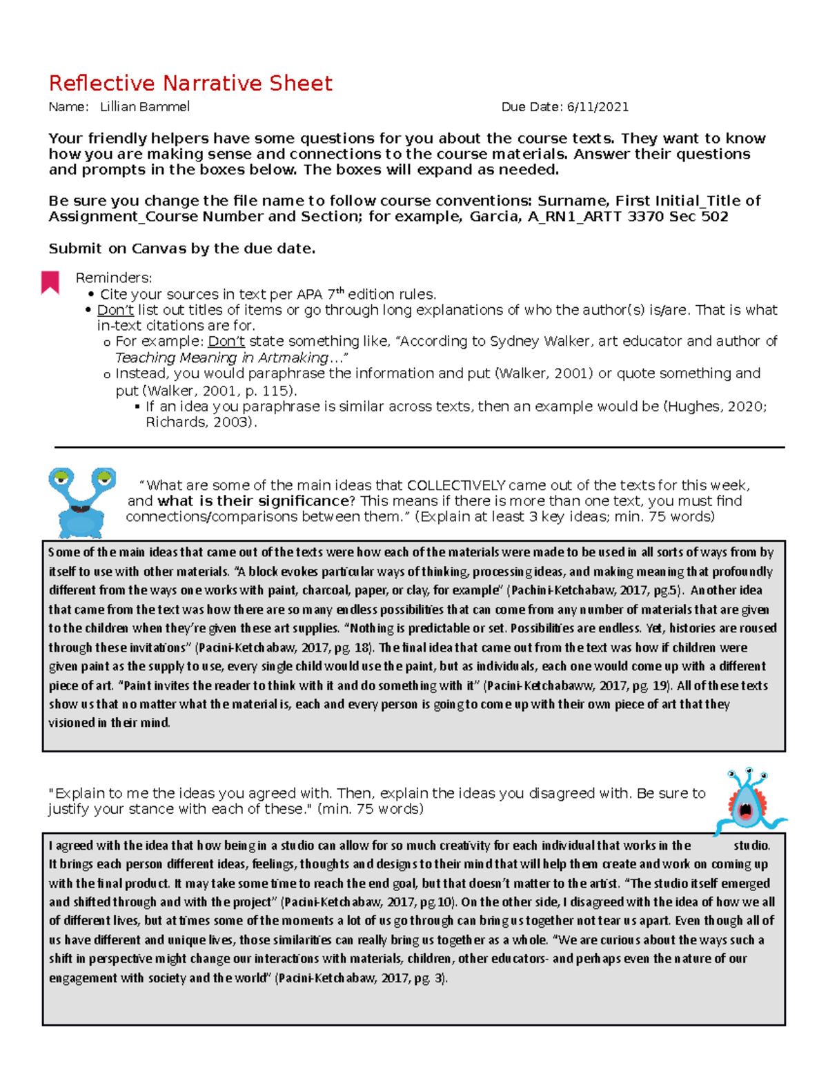 Bammel, L; RN 2; ARTT 3370; Section 502 - Reflective Narrative Sheet ...