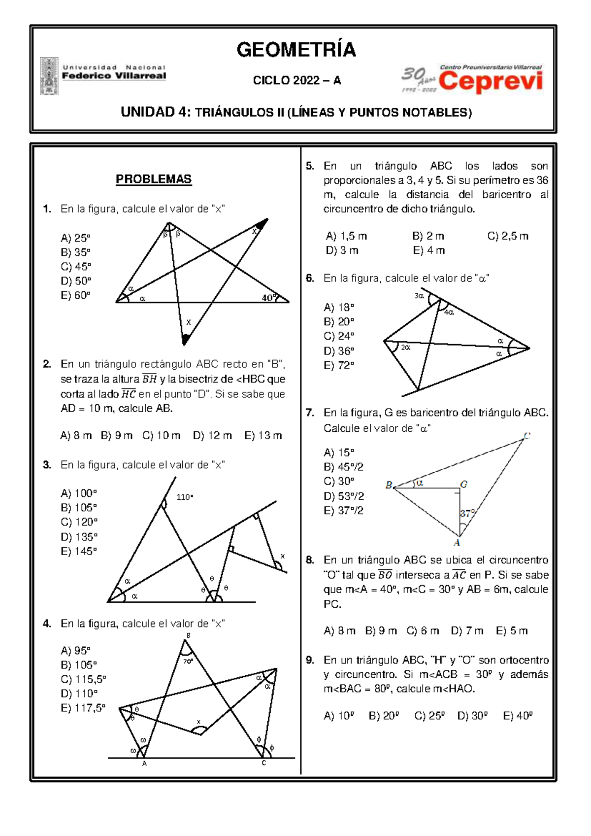 Geometría 4 - UNIDAD 4: TRIÁNGULOS II (LÍNEAS Y PUNTOS NOTABLES) CICLO ...