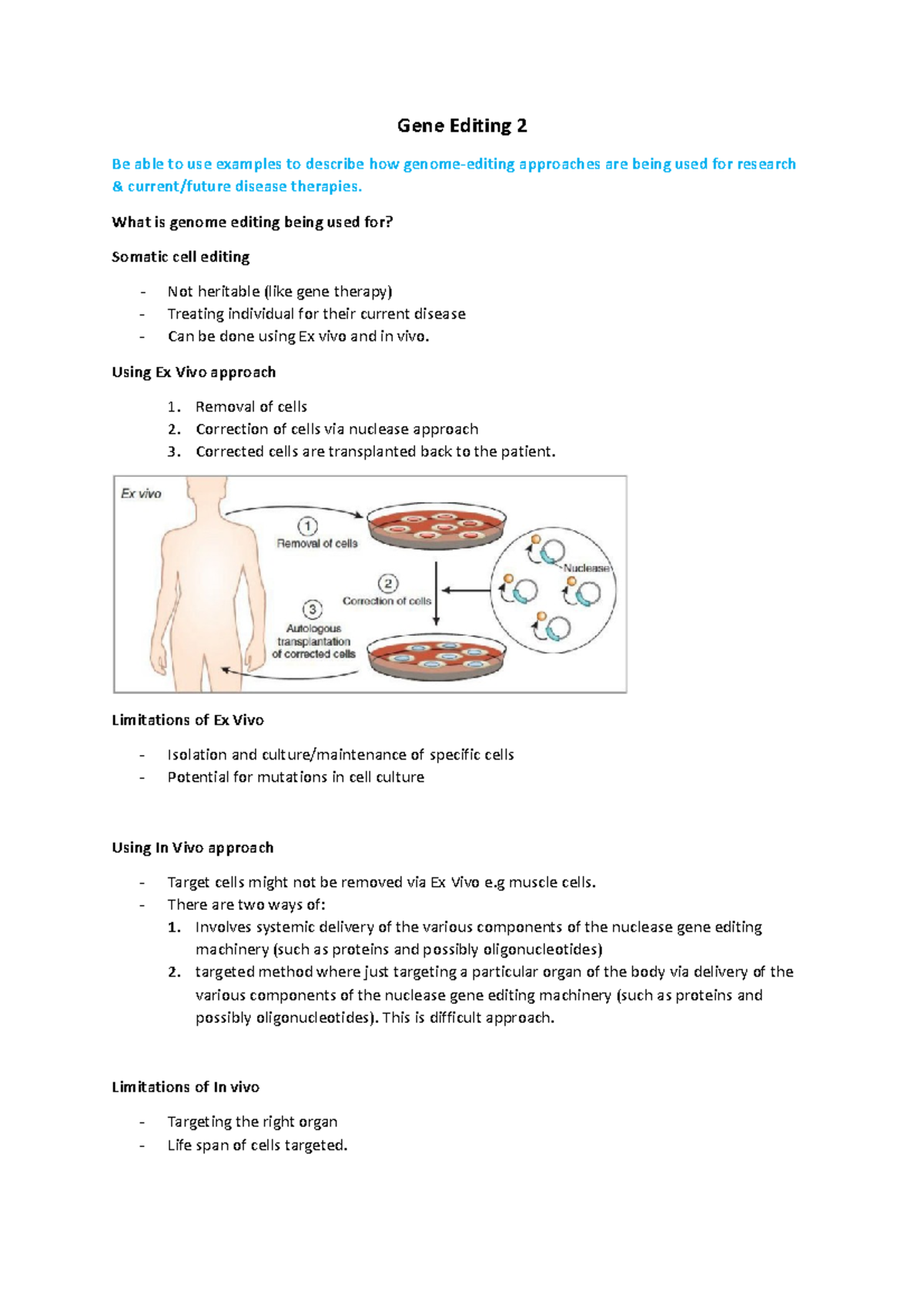 Hand written notes - Gene Editing 2 Be able to use examples to describe ...