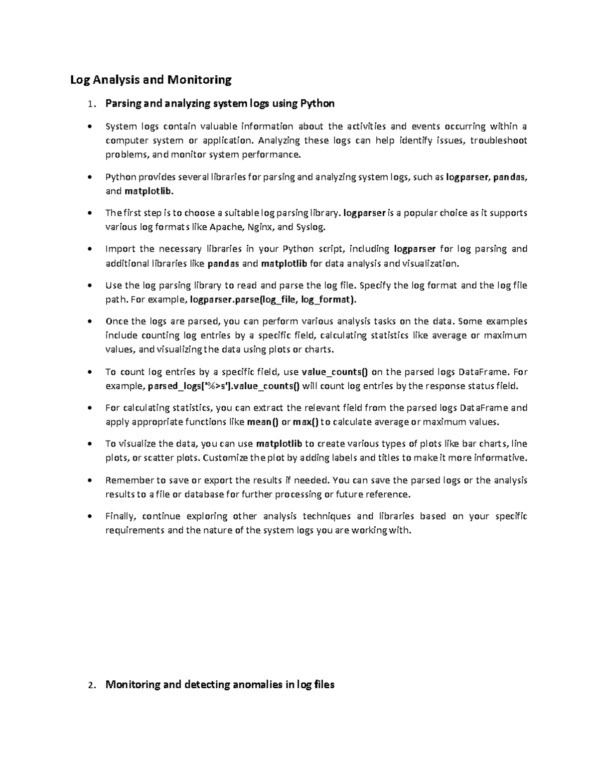 Log Analysis and Monitoring - Parsing and analyzing system logs using ...