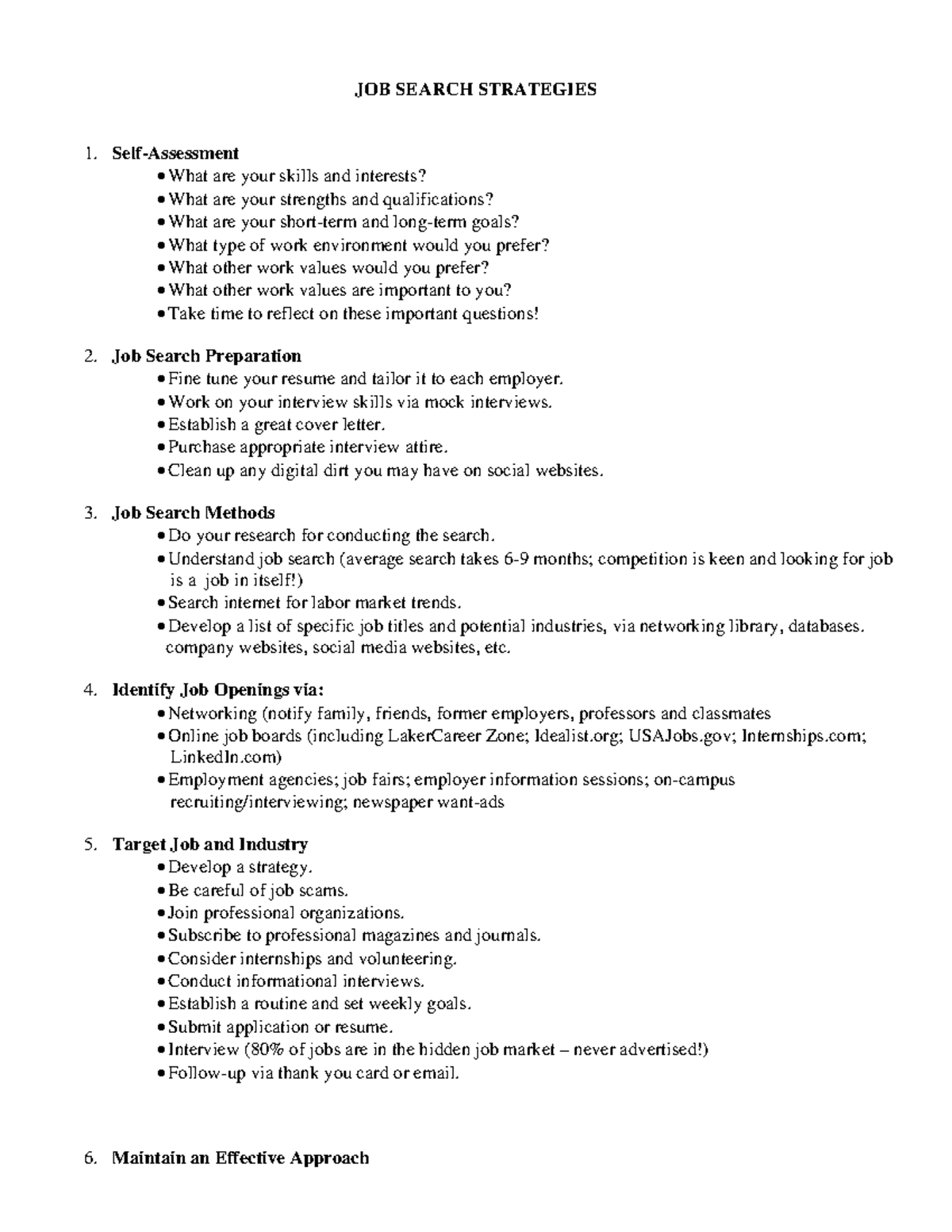 Job-search-strategies - JOB SEARCH STRATEGIES Self-Assessment What are ...