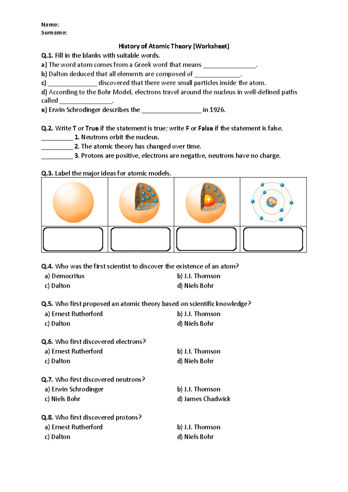 Historyof Atomic Theory Worksheet Easel Activity Printable PDF-2 - Name ...
