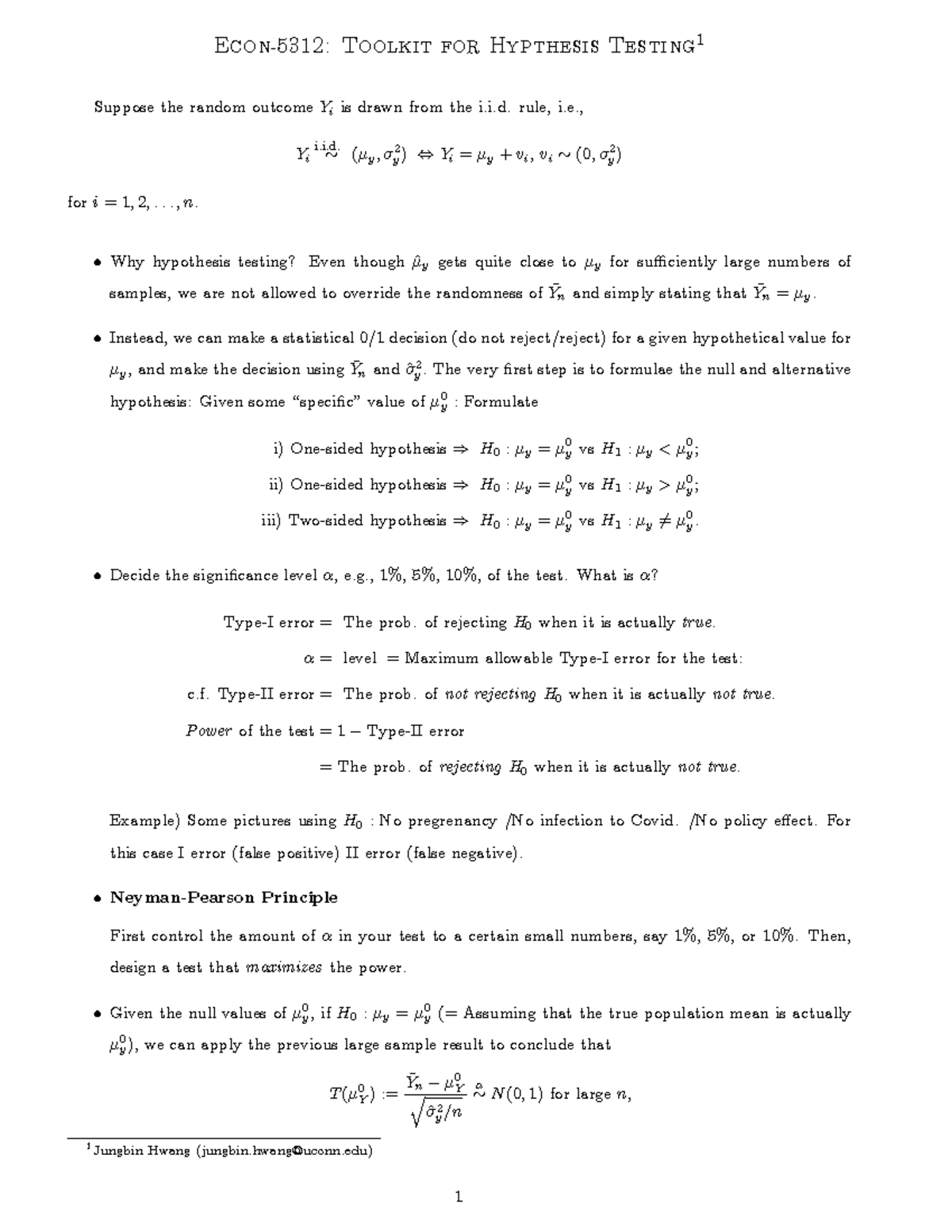 Toolkit For Testing D Econ 5312 Toolkit For Hypthesis Testing 1 0170