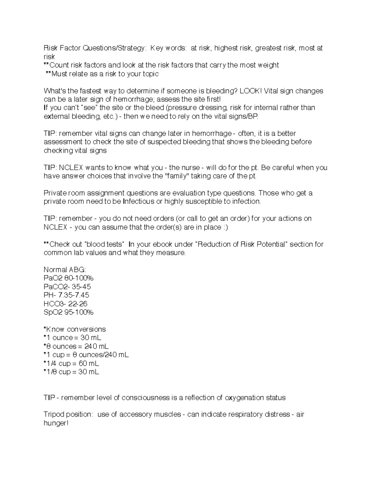 Session 3 recap FROM KAPLAN NCLEX REVIEW - Risk Factor Questions ...