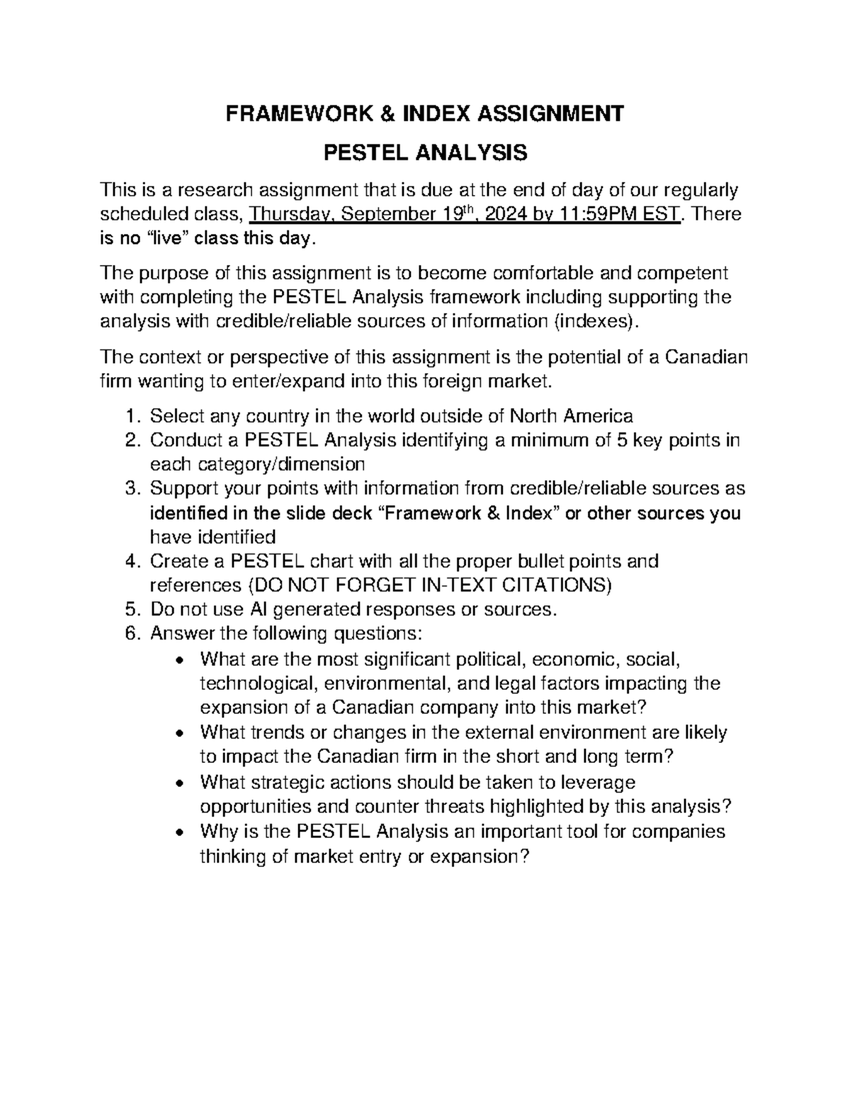 Framework & Index Assignment - FRAMEWORK & INDEX ASSIGNMENT PESTEL ...