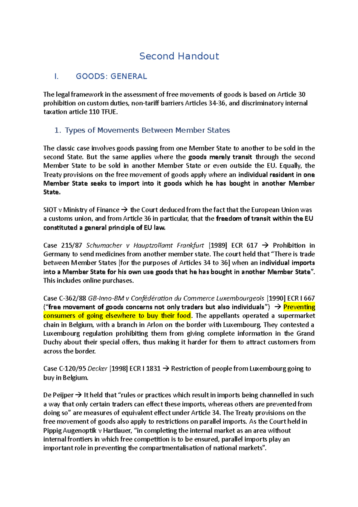 Second Handout - GOODS: GENERAL The legal framework in the assessment ...