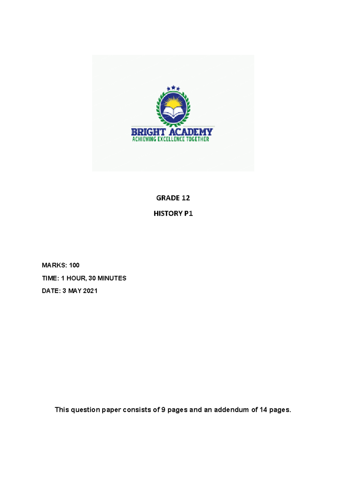 Segrigation Questions Paper - GRADE 12 HISTORY P MARKS: 100 TIME: 1 ...