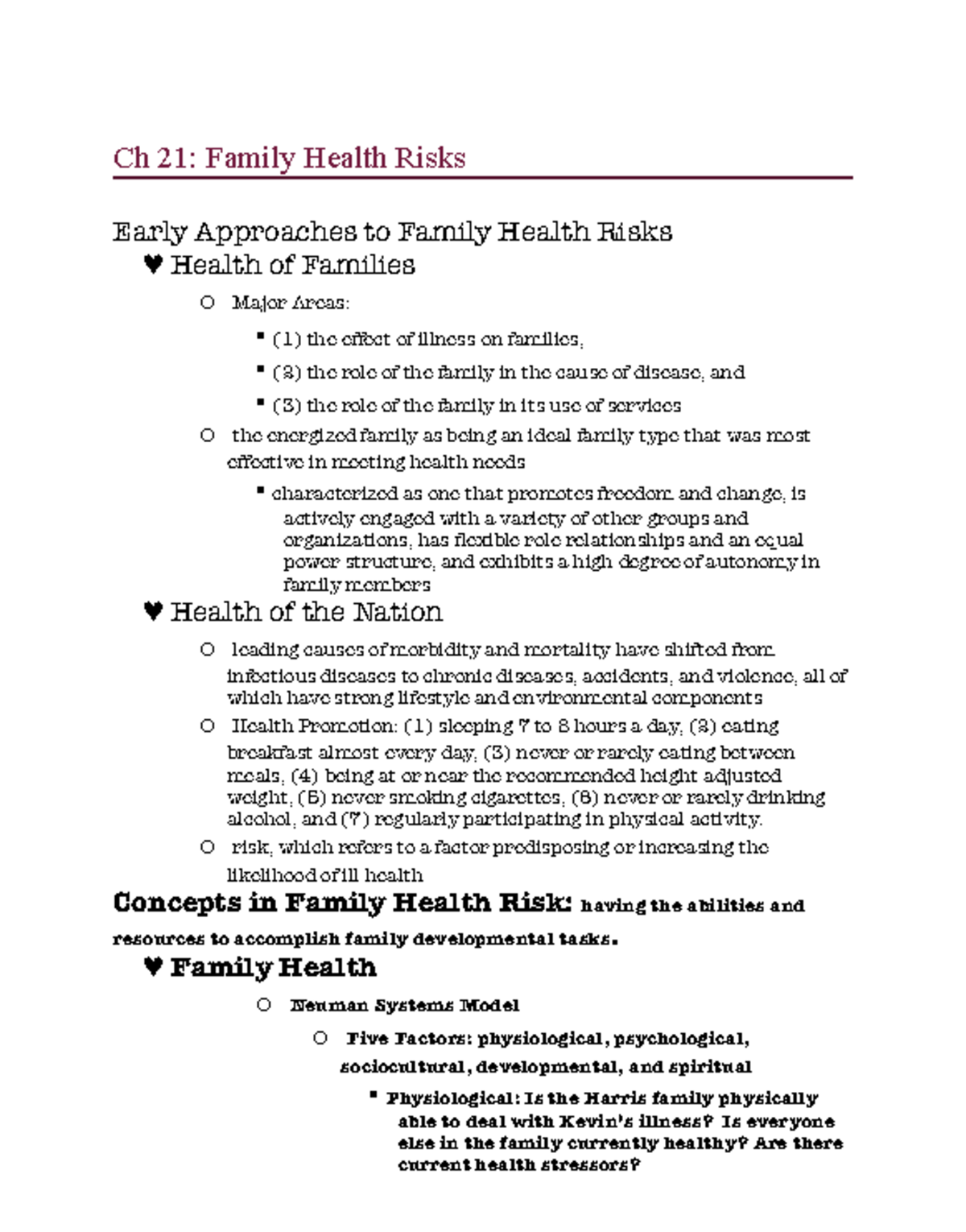 417 Ch 21 - notes - Ch 21: Family Health Risks Early Approaches to ...