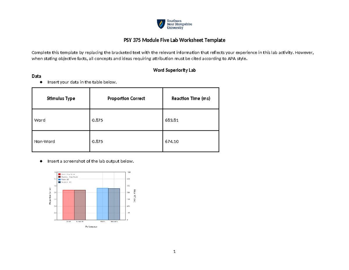 PSY 375 Module Five Lab Worksheet - However, when stating objective ...