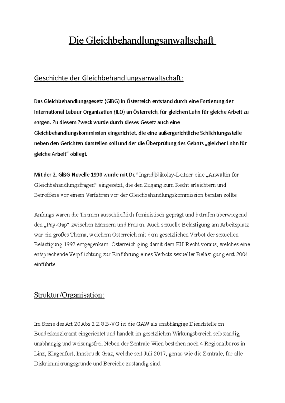 Hausarbeit Wahlfach Gleichbehandlung - Die ...