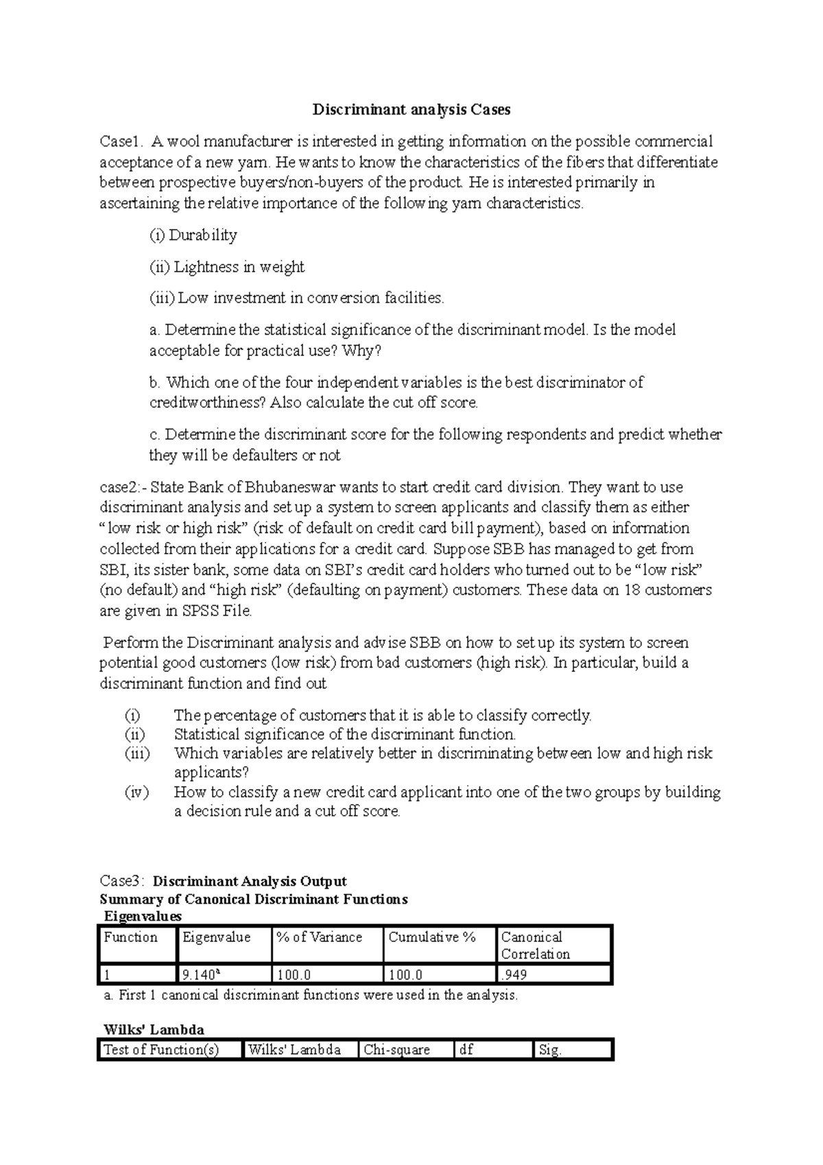 FINAL 1 17 November 2018, questions and answers - Discriminant analysis ...