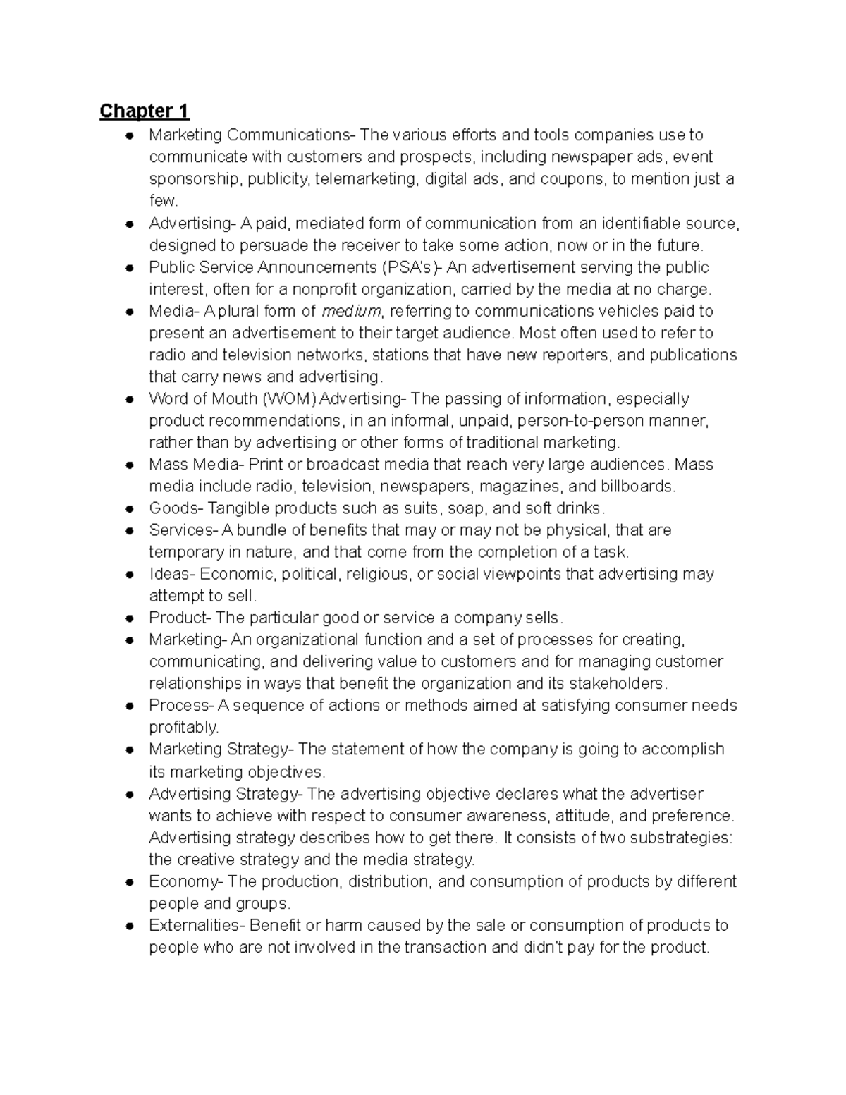 ADV 2 Notes - Connect definitions for chapters 1-5 - Chapter 1 ...