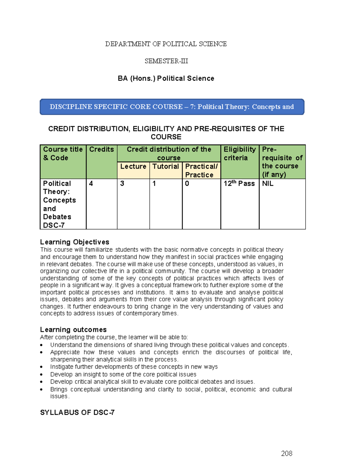 Semester 3 SYLLABUS - DEPARTMENT OF POLITICAL SCIENCE SEMESTER-III BA ...