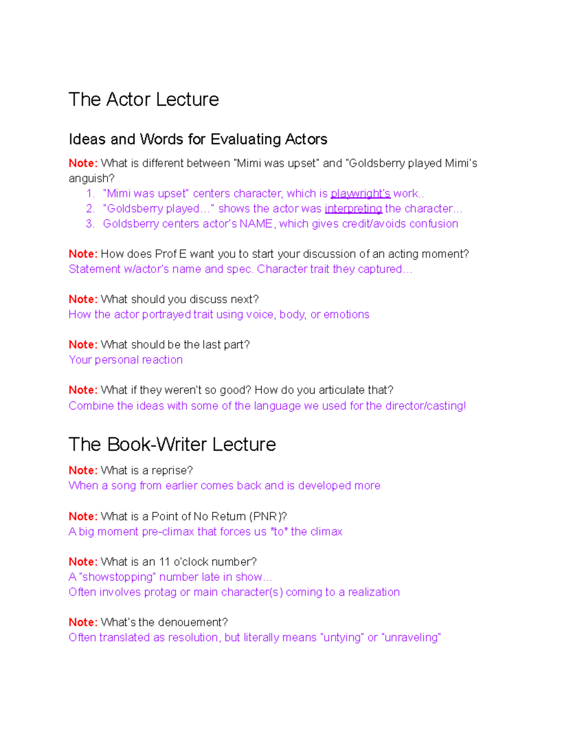 4/14/22 Lecture Notes - The Actor Lecture Ideas and Words for ...